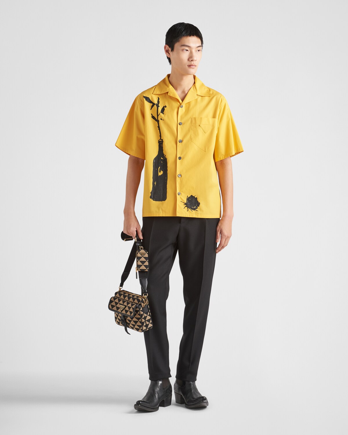 Black/beige Prada Symbole Embroidered Fabric Bag | PRADA