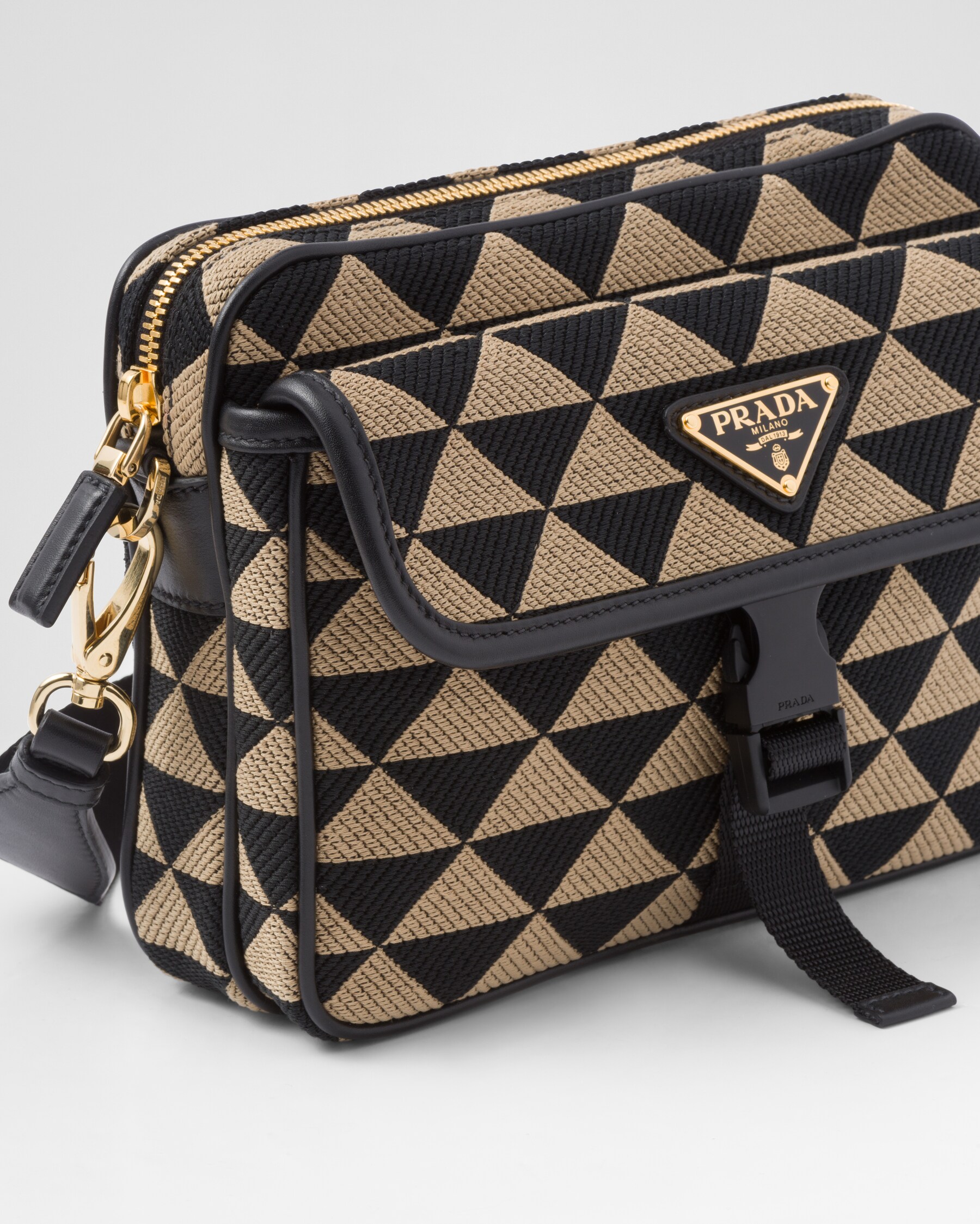 Black/beige Prada Symbole Embroidered Fabric Bag | PRADA