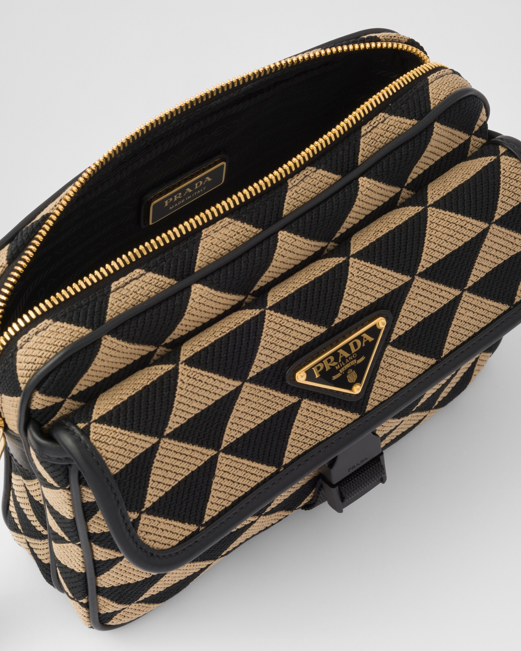 Black/beige Prada Symbole Embroidered Fabric Bag | PRADA