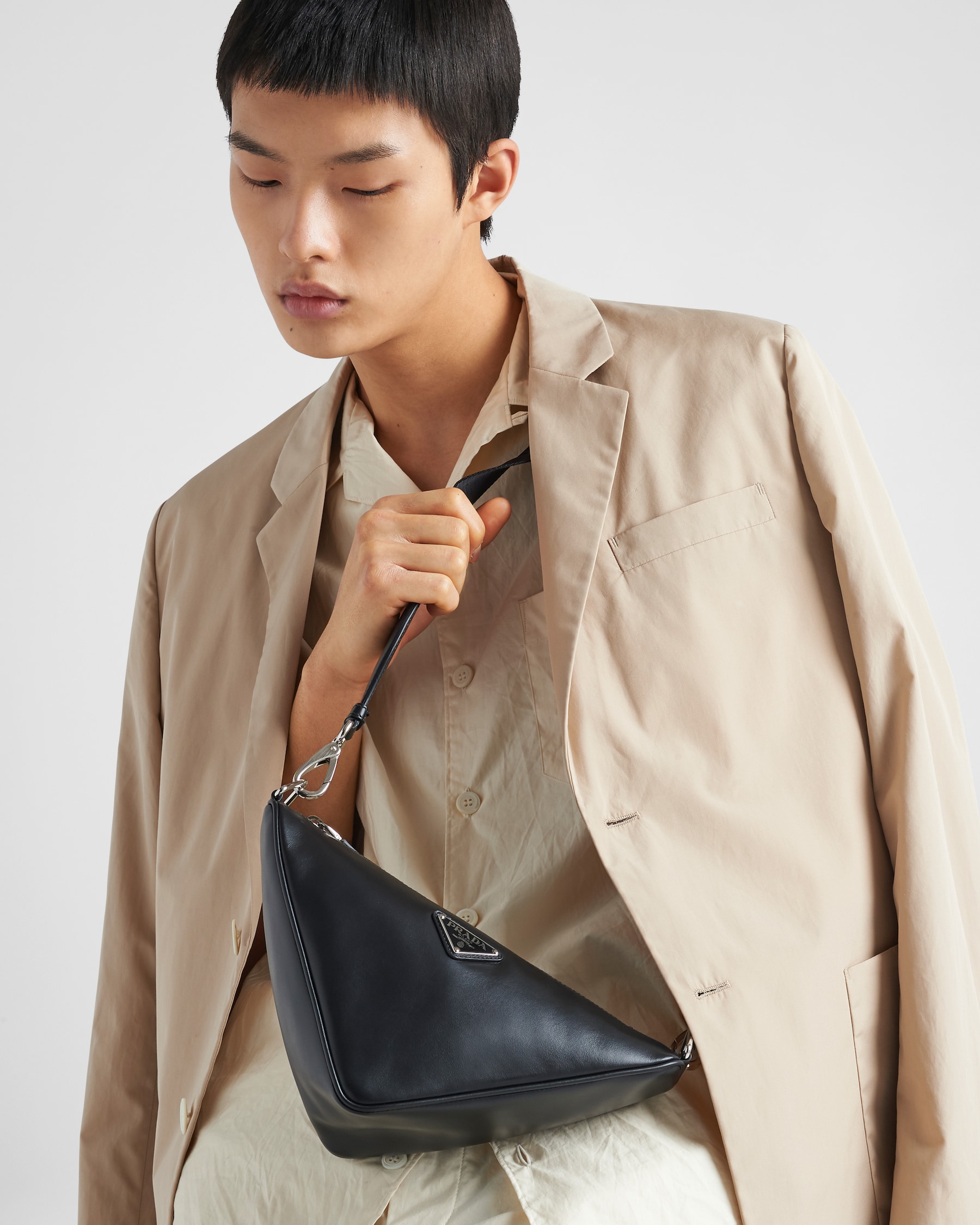 Black Prada Triangle Leather Bag | PRADA