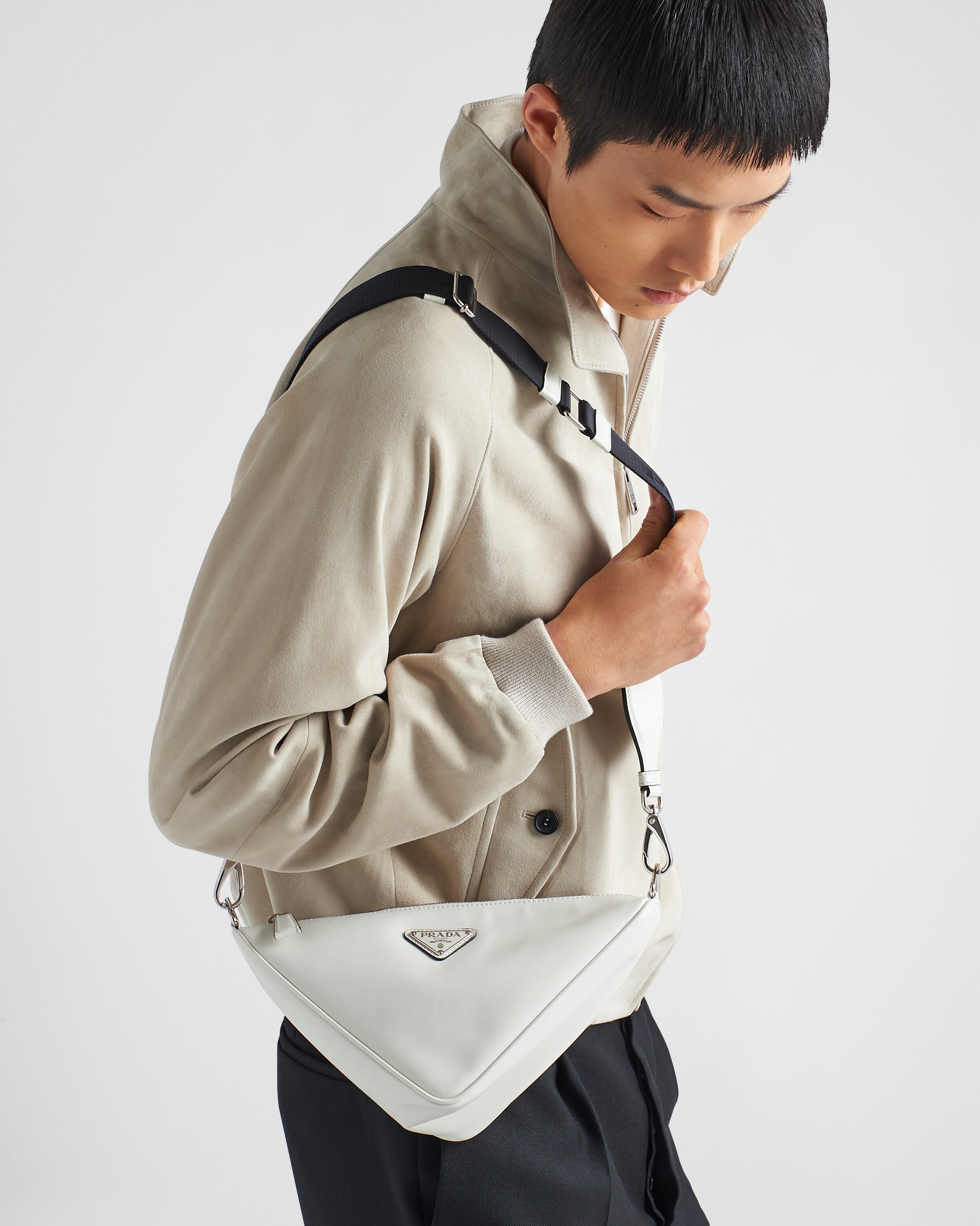 White Prada Triangle Leather Bag | PRADA