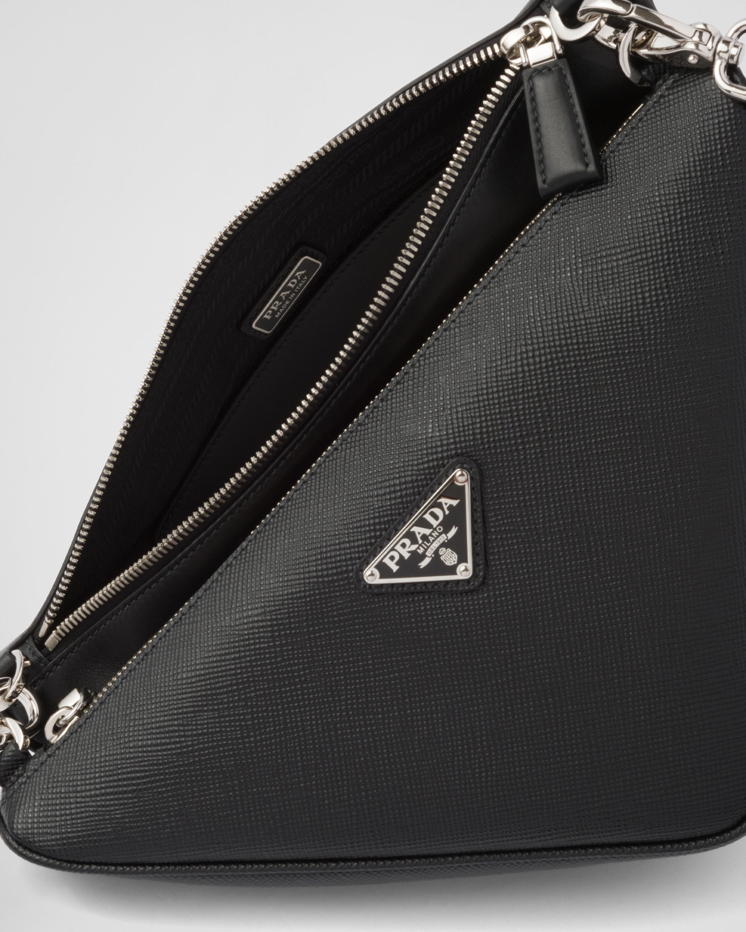 Black Saffiano leather and leather shoulder bag | Prada