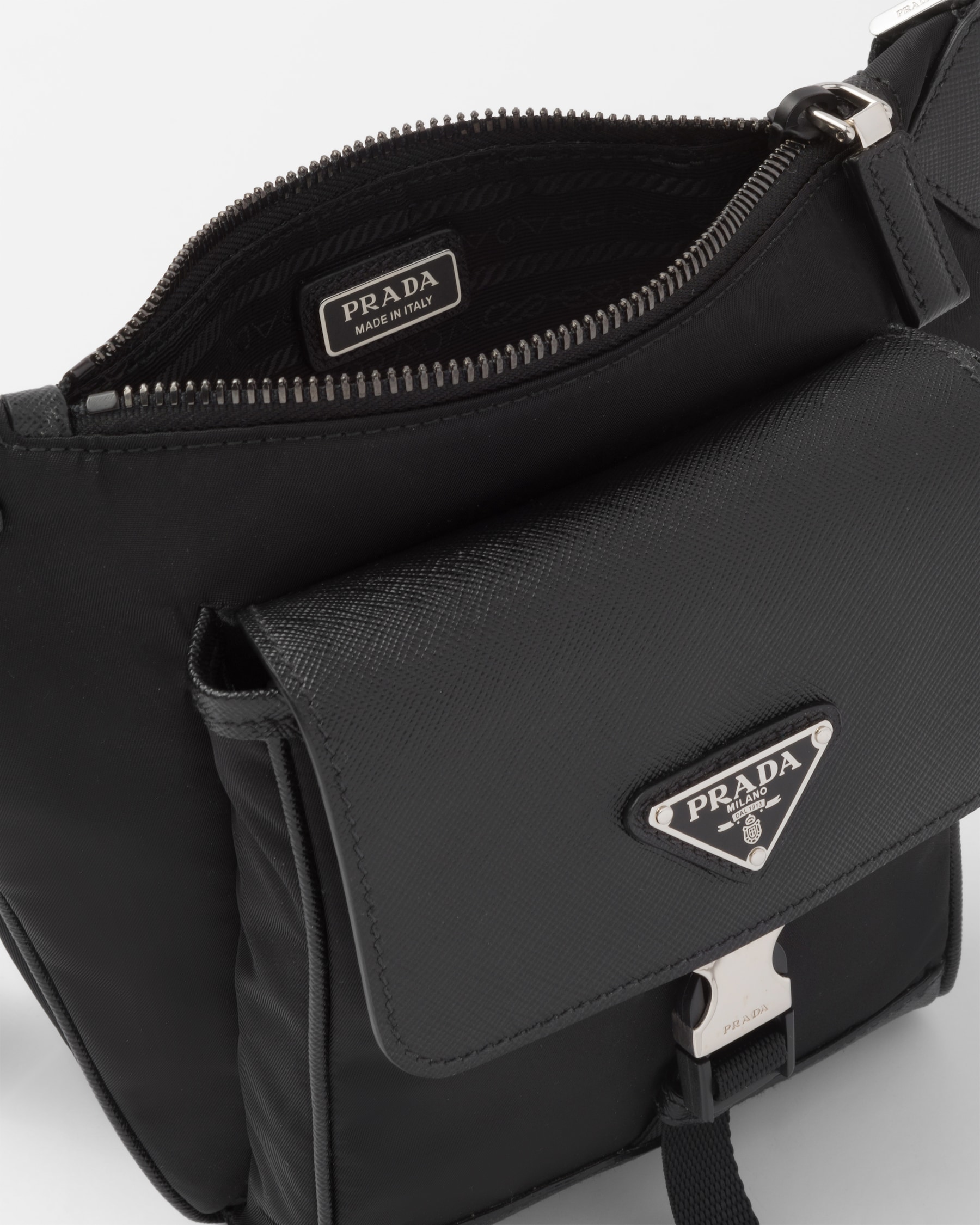 Black Re-nylon And Saffiano Leather Shoulder Bag | PRADA