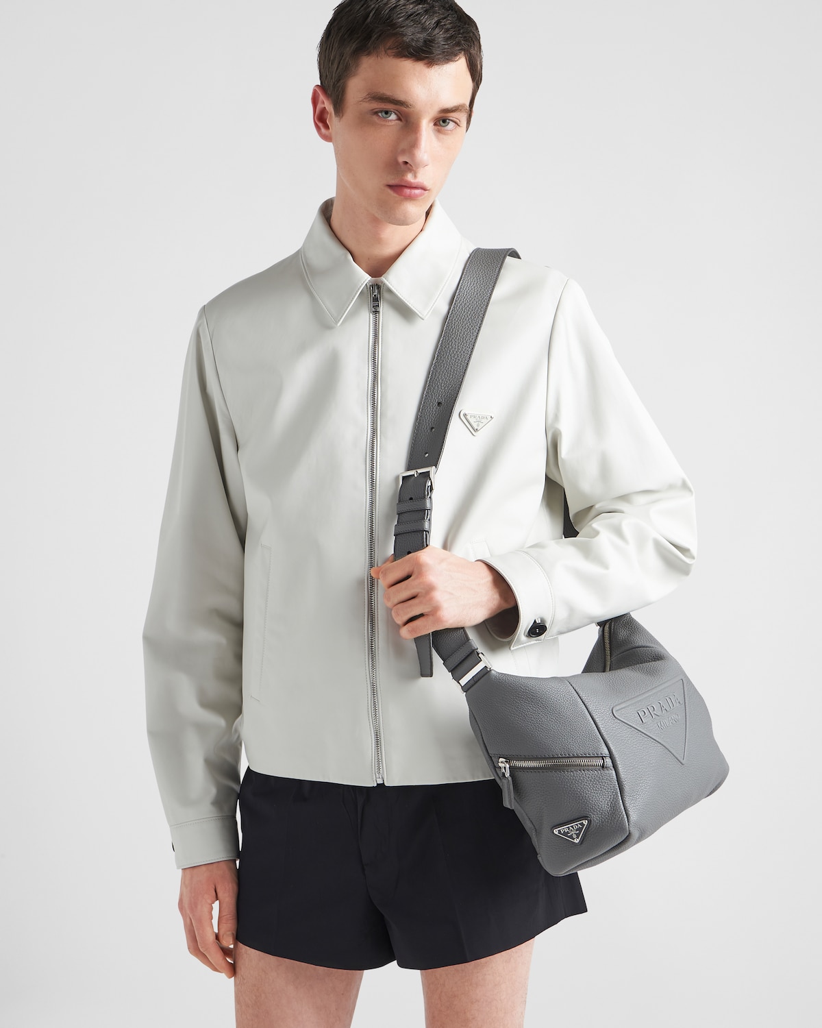 Marble Gray Leather Bag With Shoulder Strap | PRADA