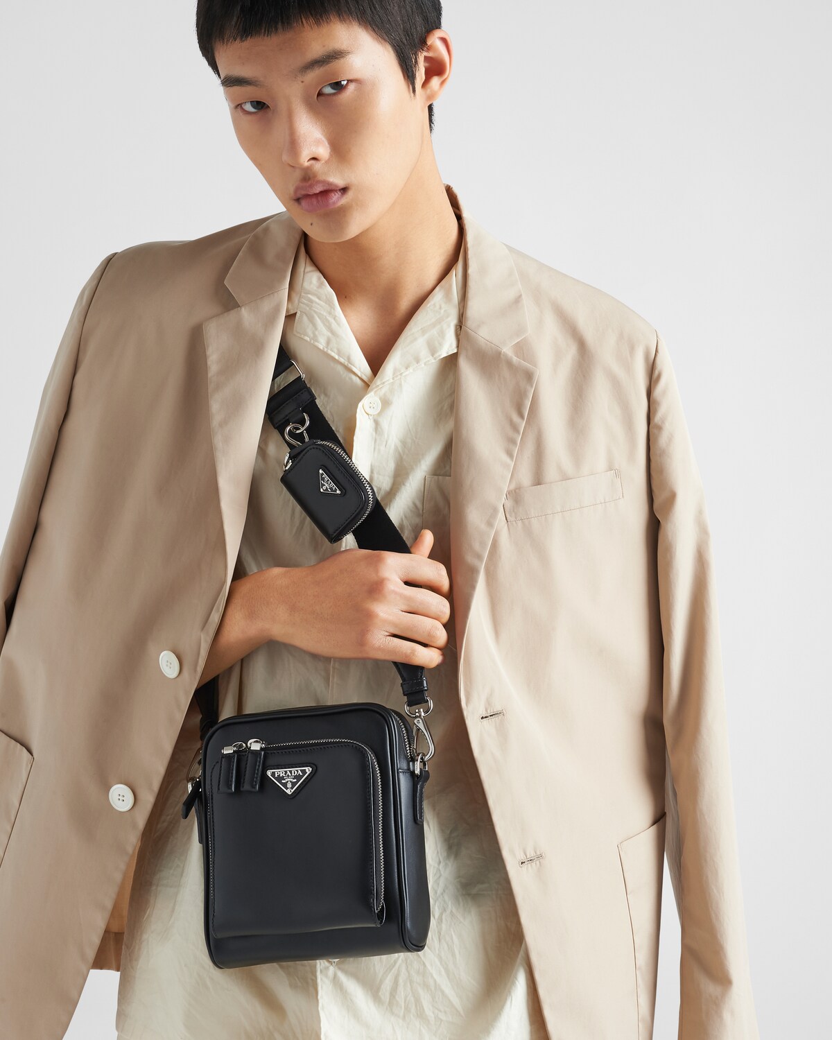 Black Leather Shoulder Bag With Pouch | PRADA