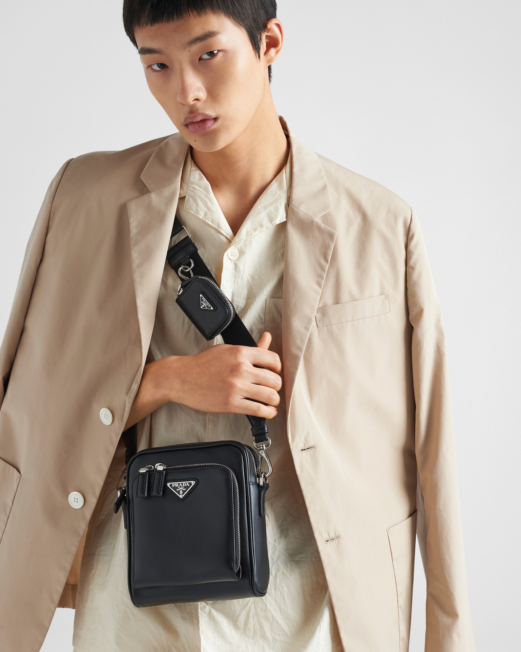 Black Leather Shoulder Bag With Pouch | PRADA