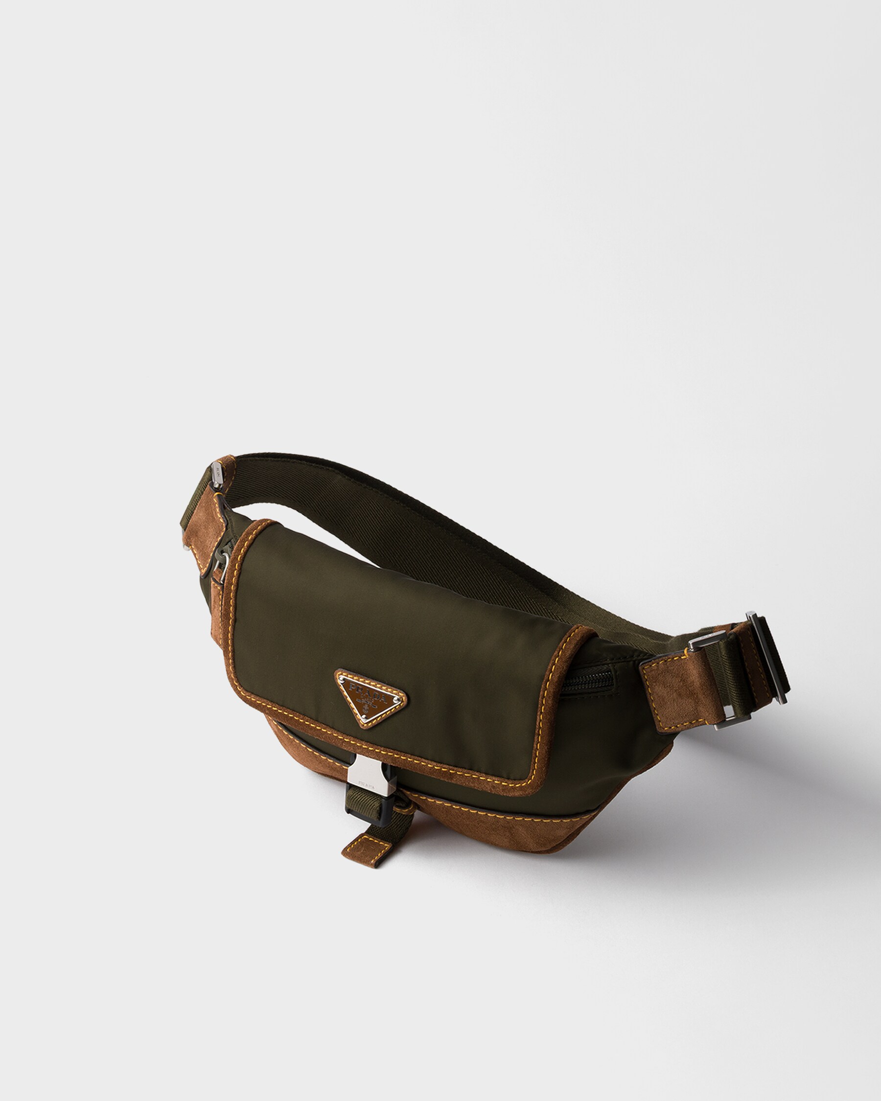 Musk Green/cocoa Re-nylon And Suede Belt Bag | PRADA
