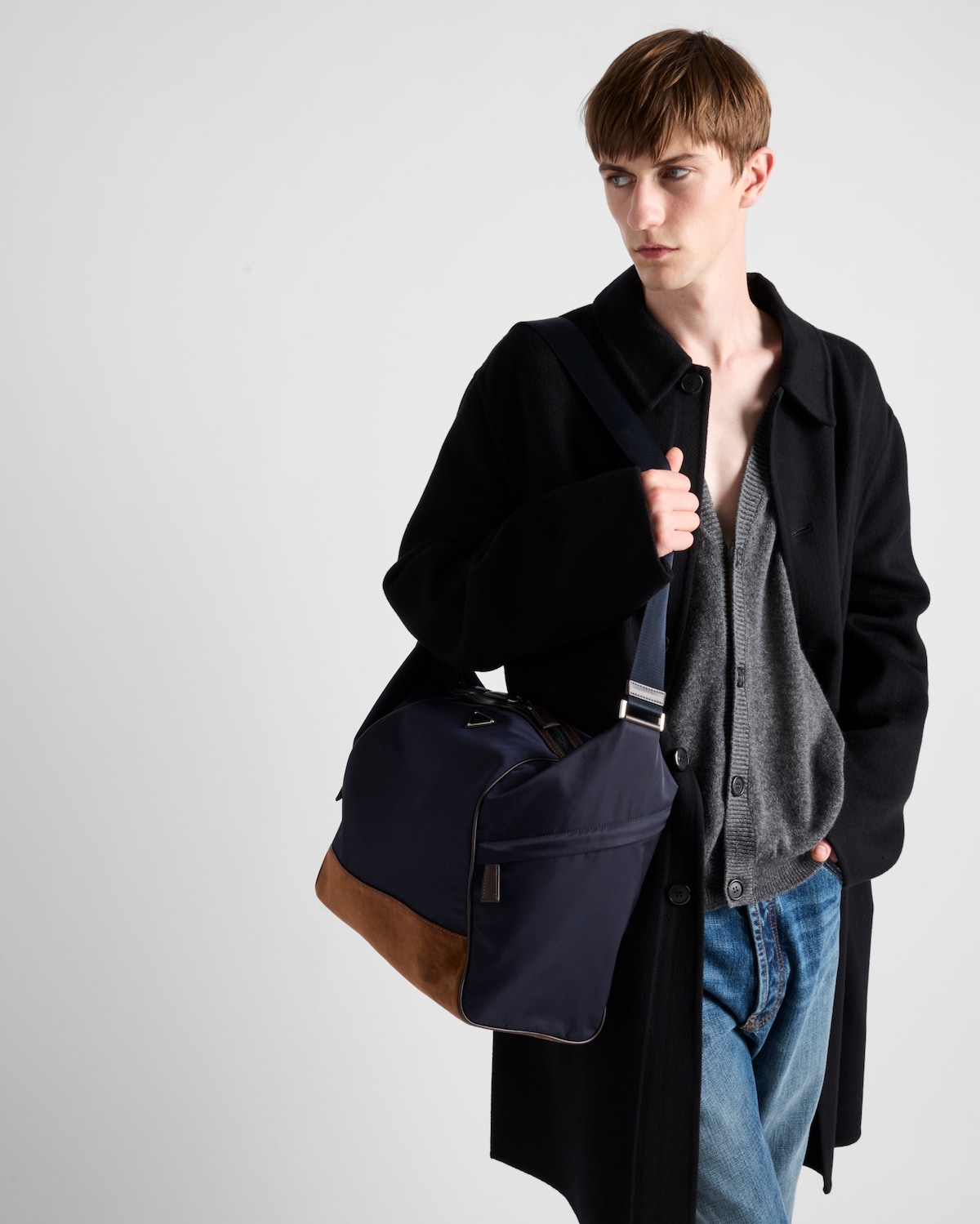 Blue/coffee Re-nylon And Leather Shoulder Bag | PRADA