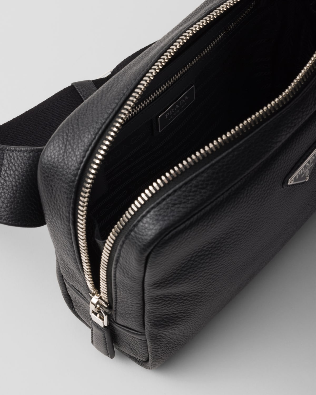 Black Leather Shoulder Bag With Charm | PRADA - United States