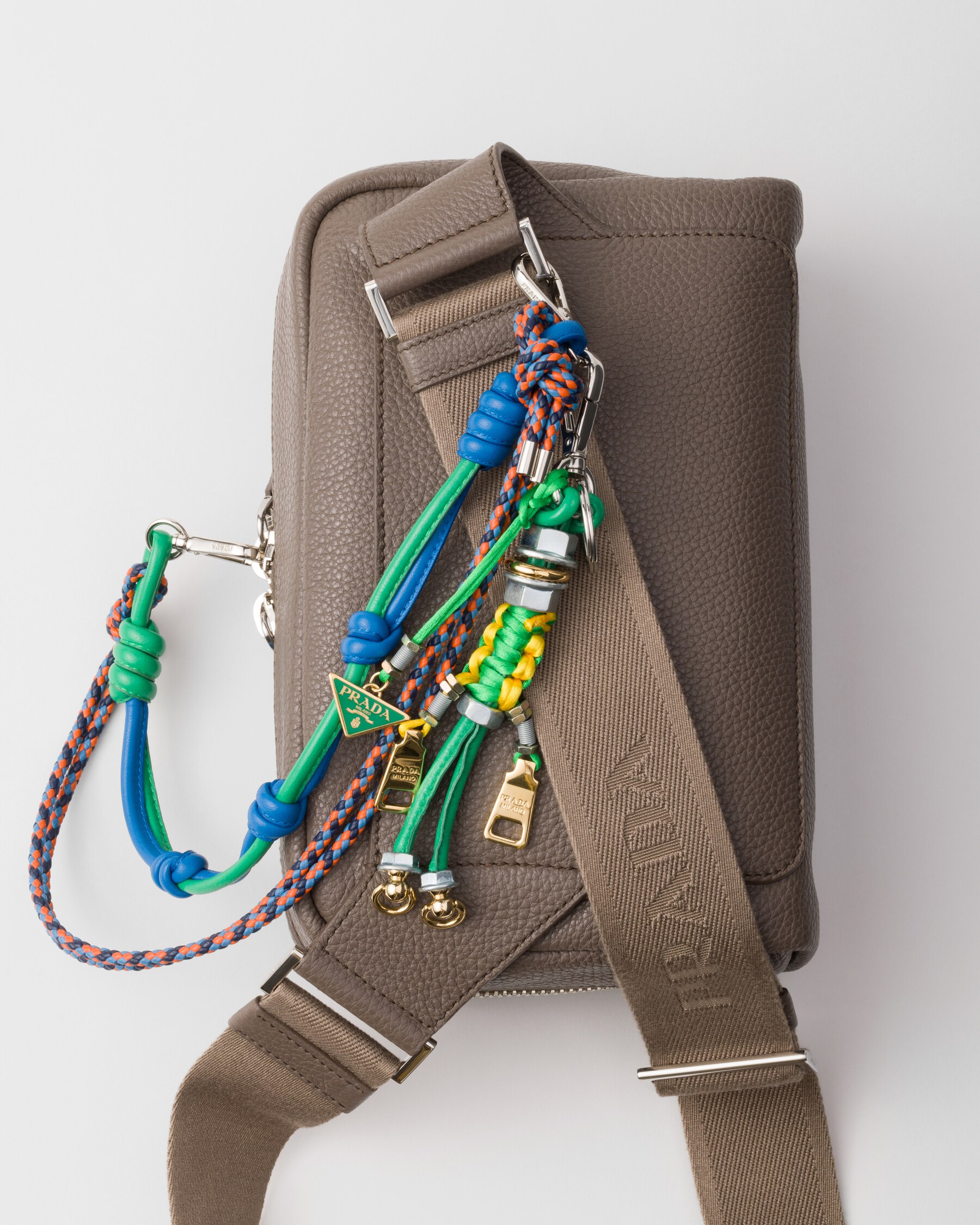 Bamboo Gray Leather Shoulder Bag With Charm | PRADA