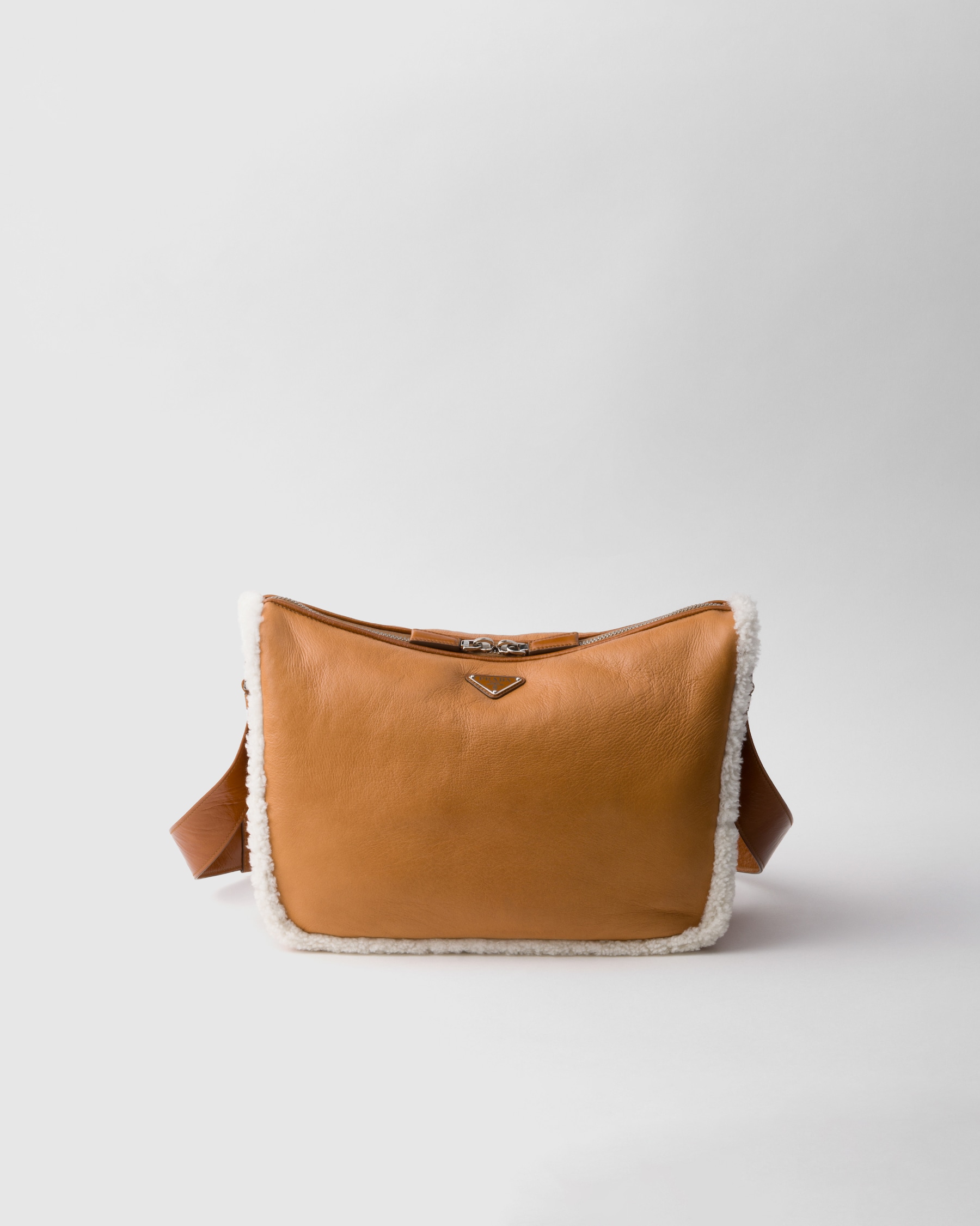 Cognac/natural Shearling Shoulder Bag | PRADA
