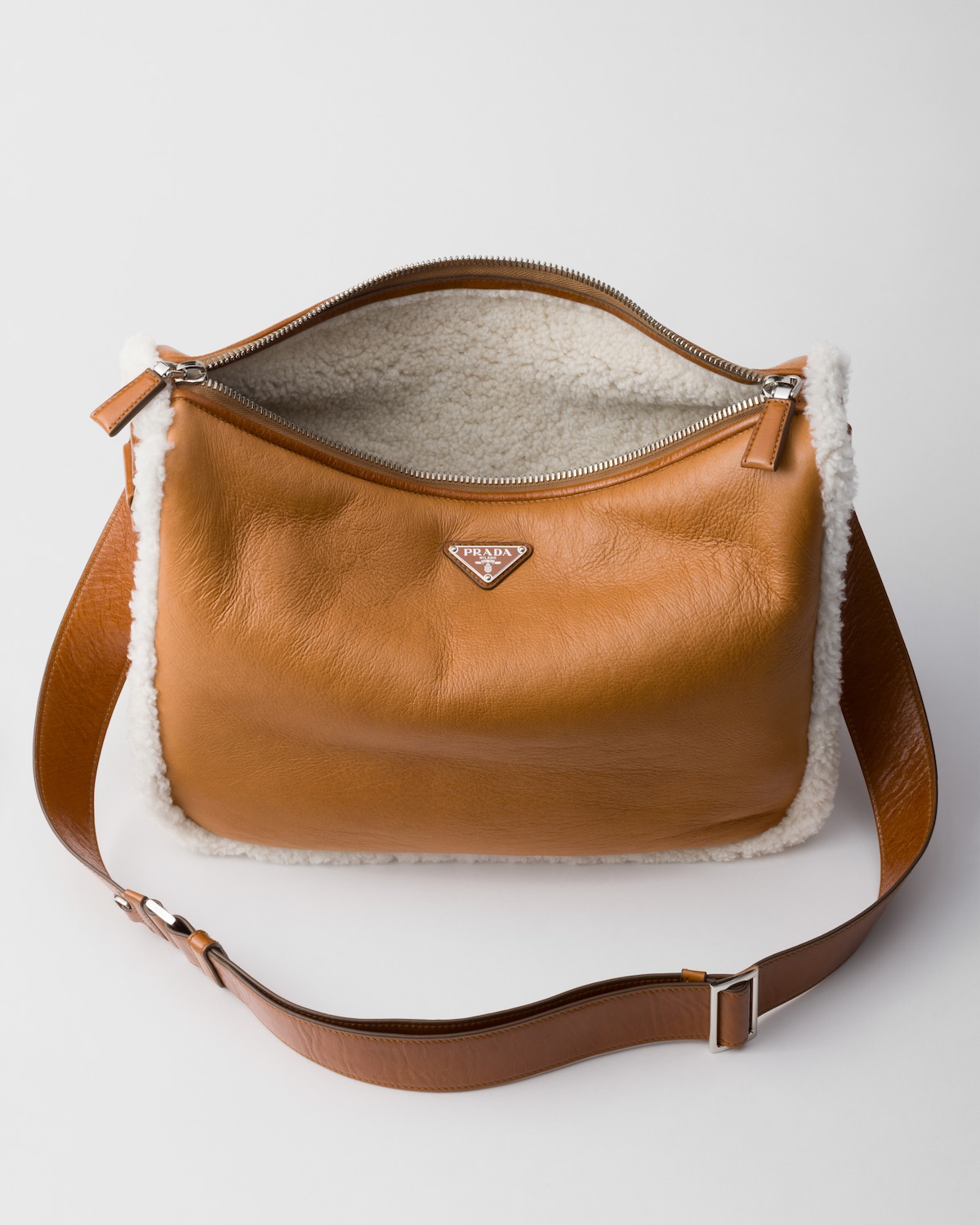 Cognac/natural Shearling Shoulder Bag | PRADA