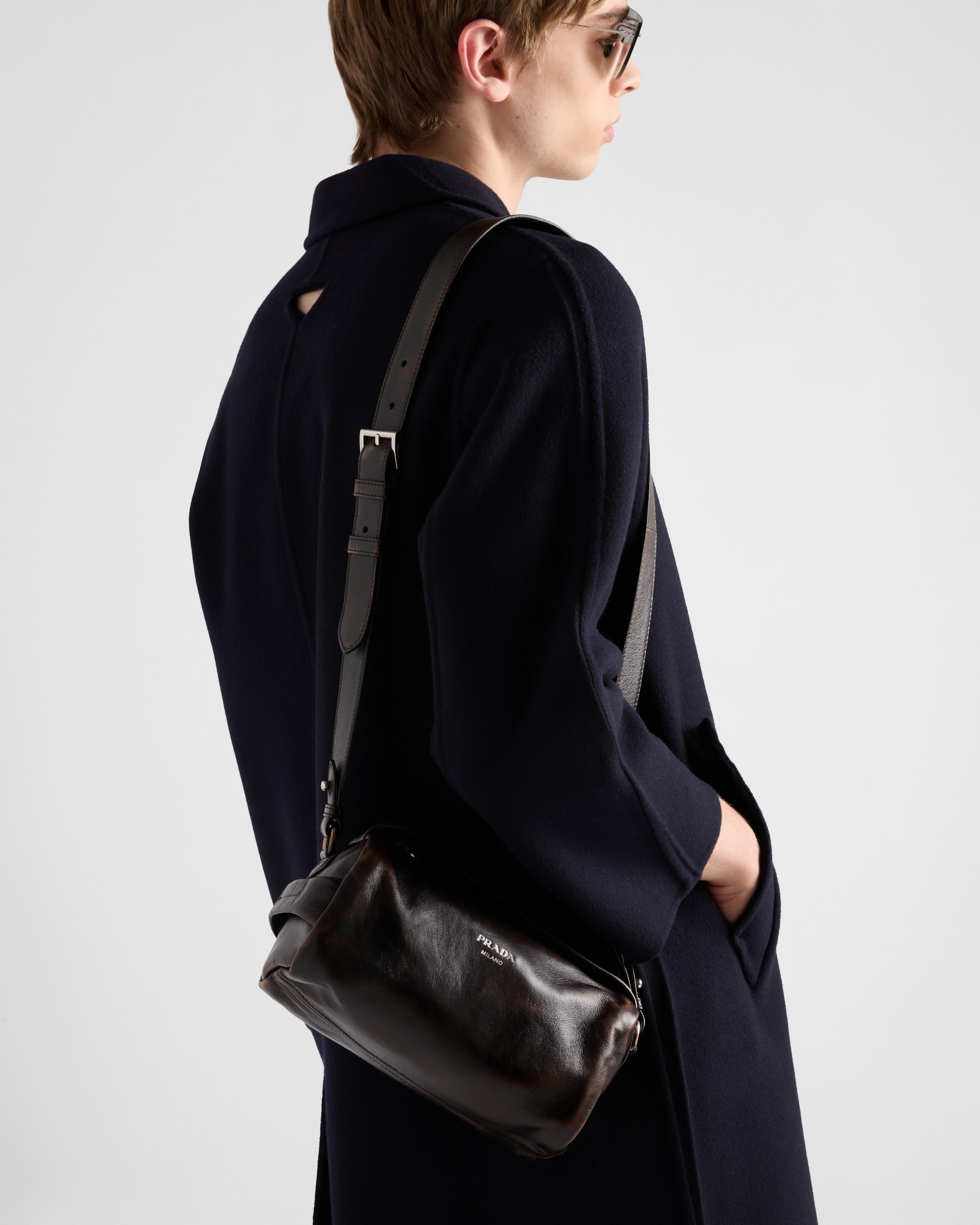 Dark Brown Nappa Leather Shoulder Bag | PRADA
