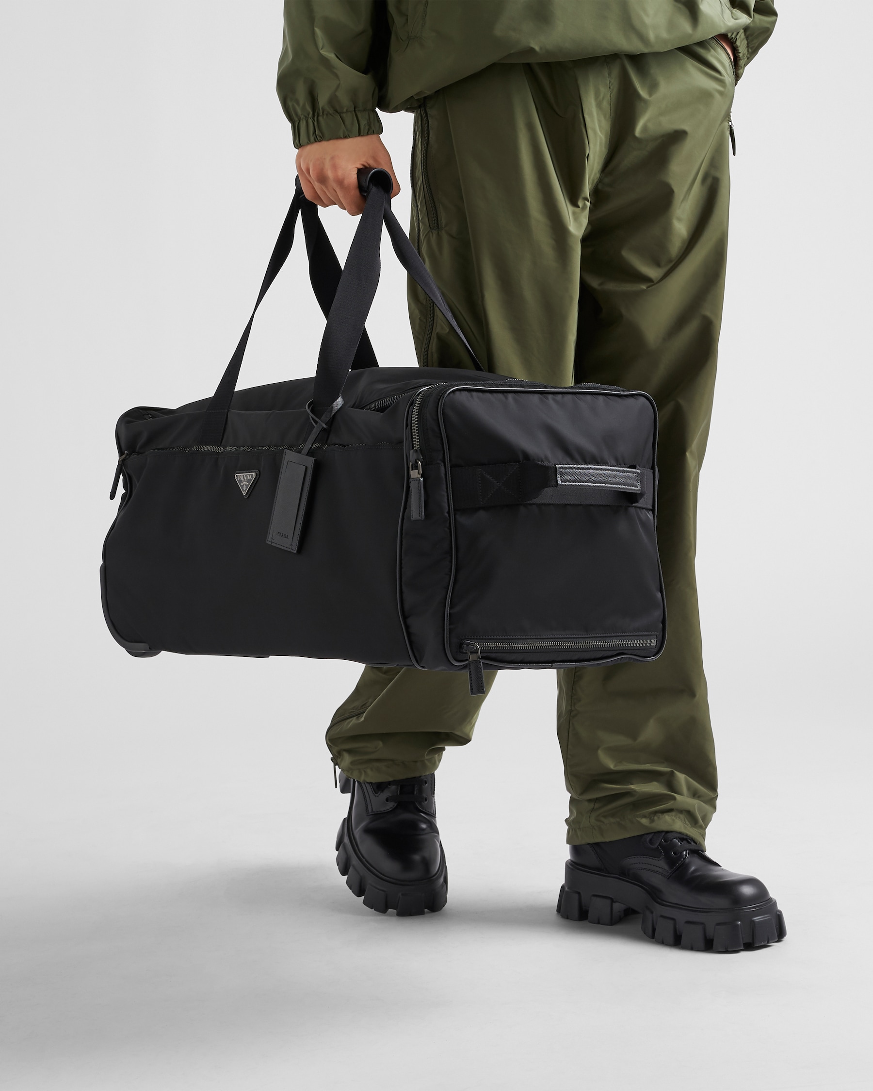 Black Re-nylon And Saffiano Leather Trolley | PRADA