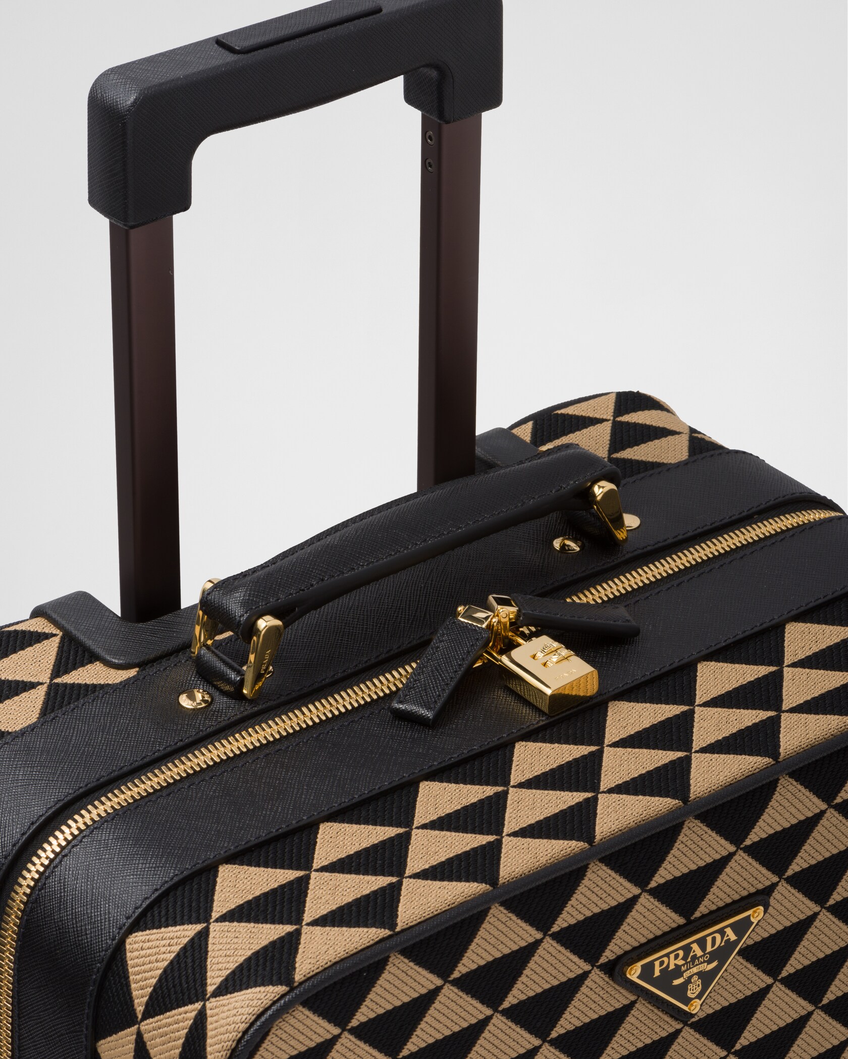 Trolley Prada Symbole De Tela Bordada Negro/beige | PRADA