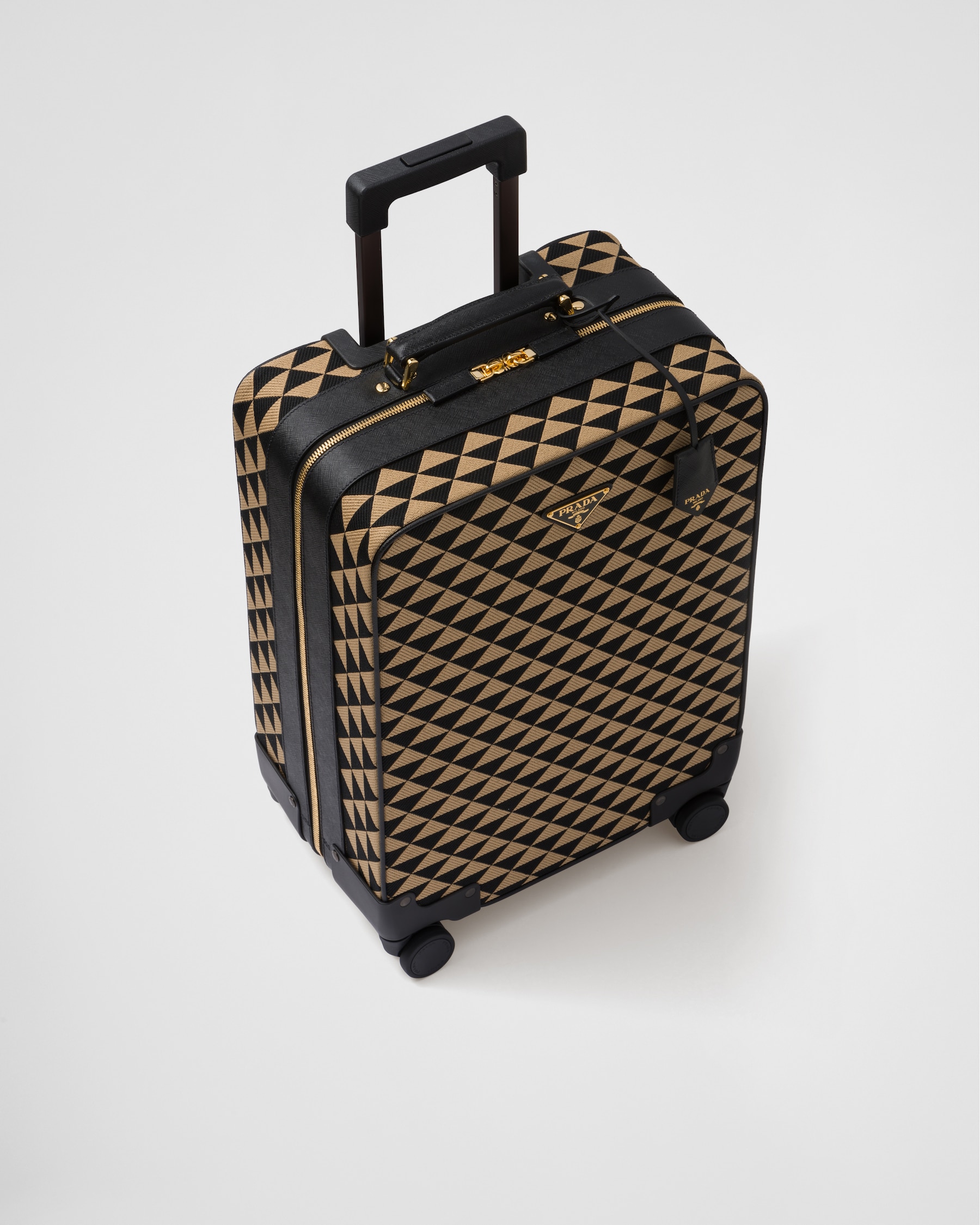 Black/beige Prada Symbole Embroidered Fabric Trolley | PRADA