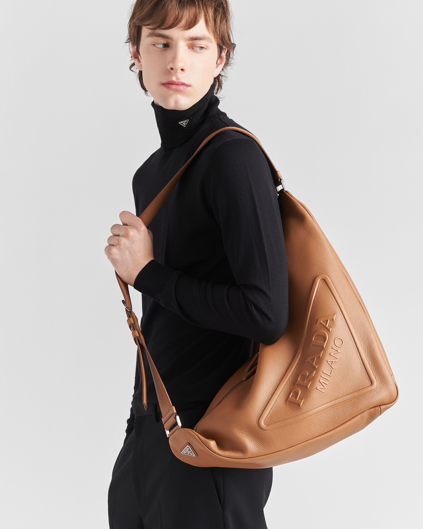 Caramel Large Leather Prada Triangle Bag | PRADA
