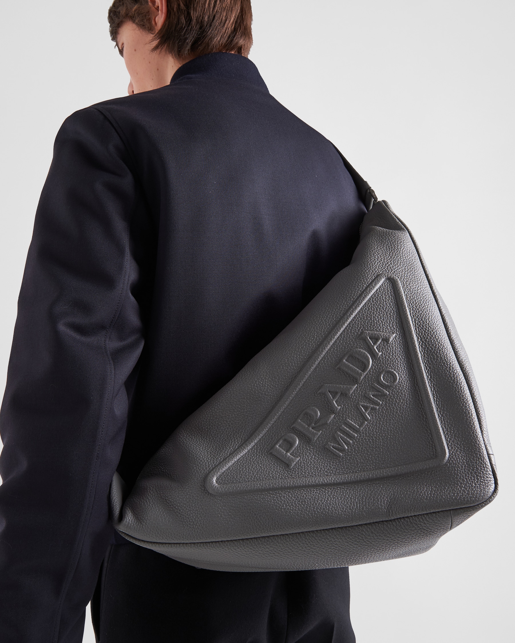 Marble Gray Large Leather Prada Triangle Bag | PRADA