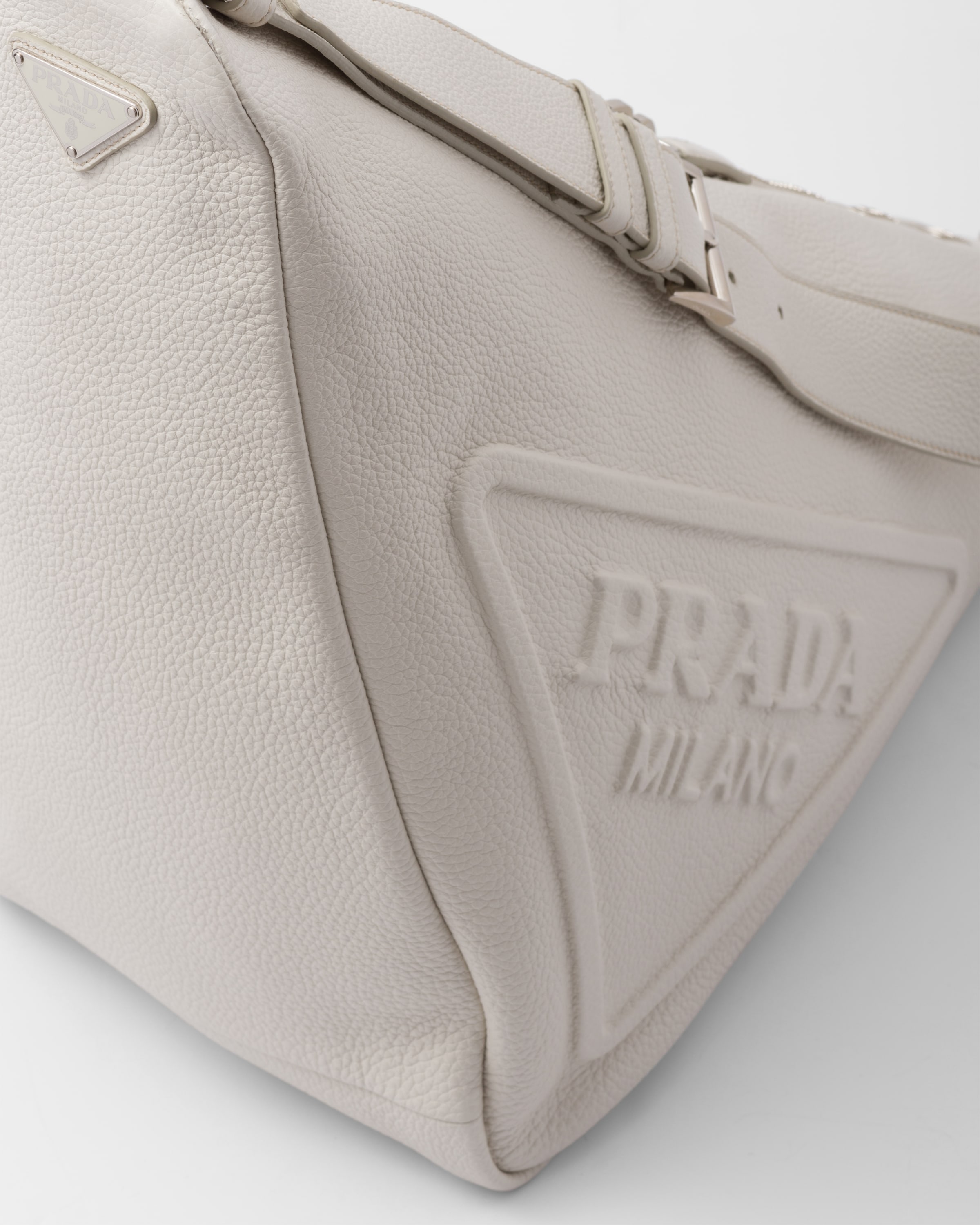 Chalk White Large Leather Prada Triangle Bag | PRADA
