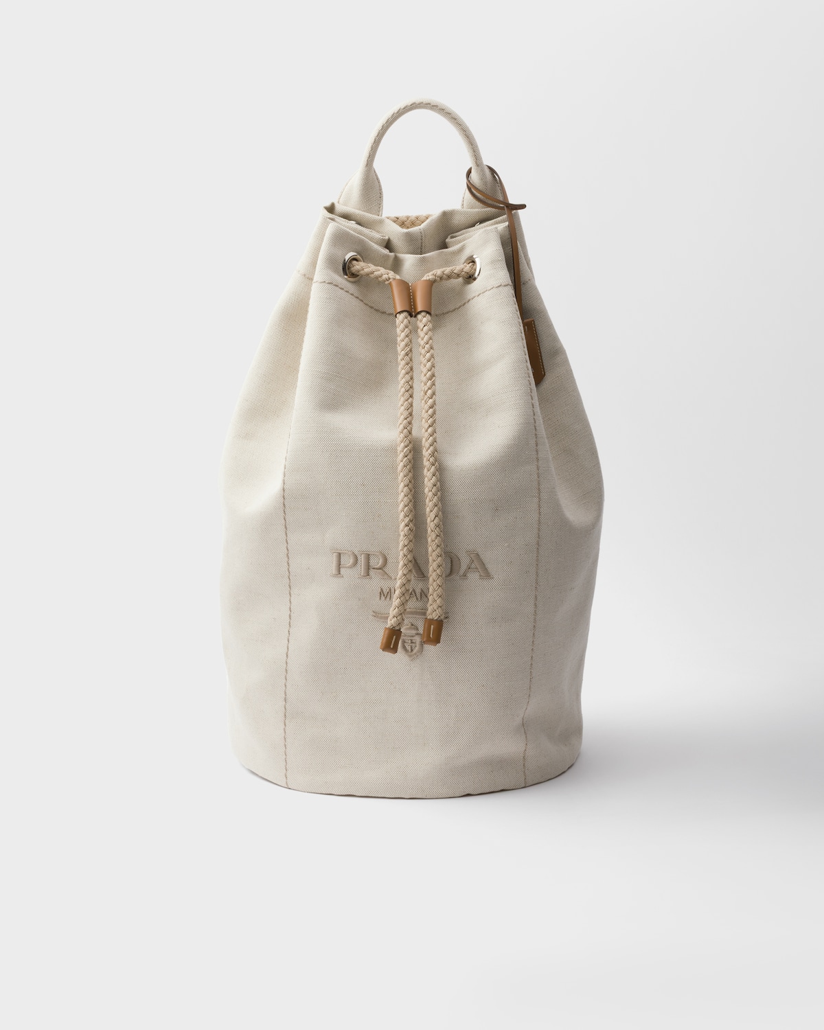 Natural Linen Blend Drawstring Duffel Bag | PRADA