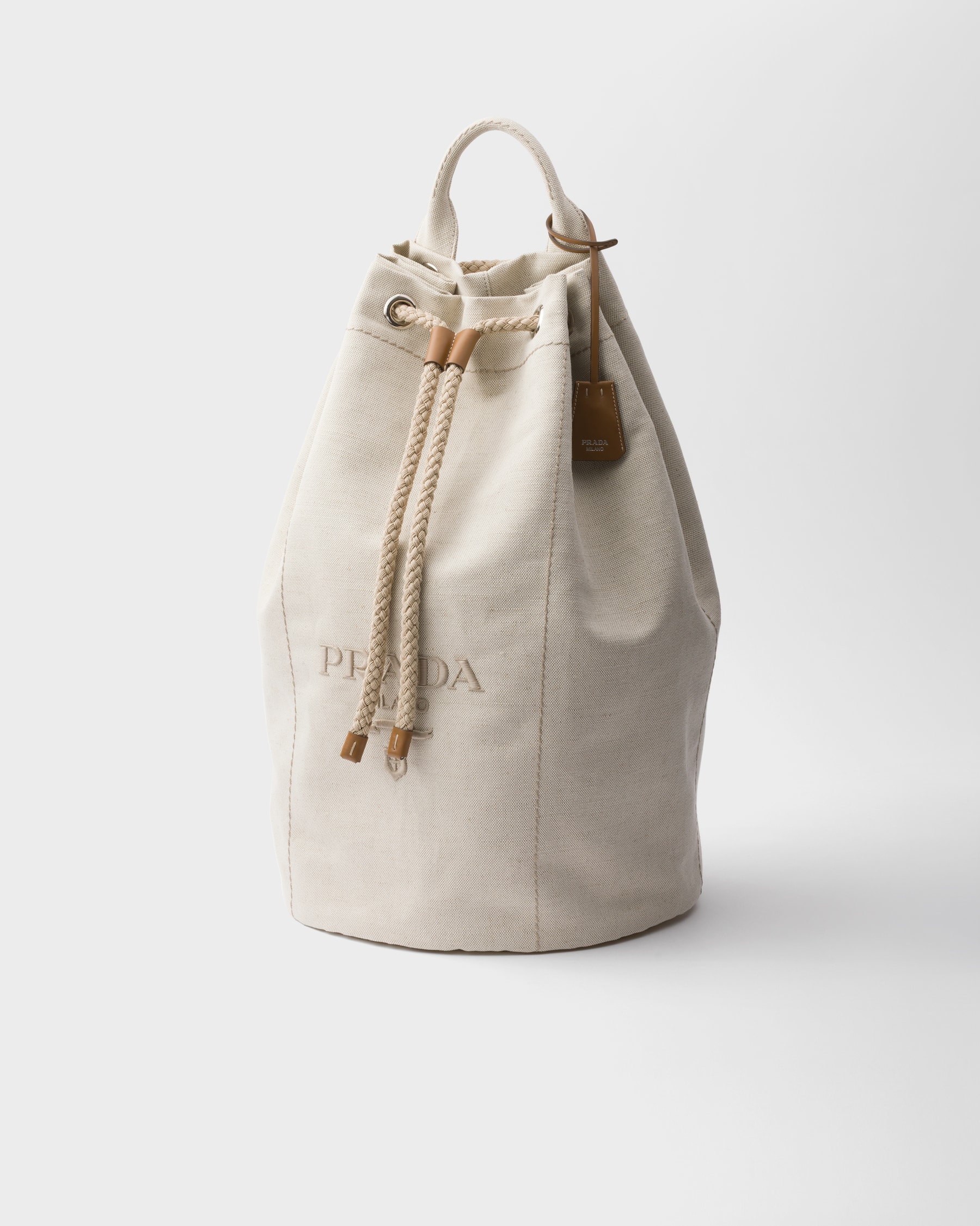 Natural Linen Blend Drawstring Duffel Bag | PRADA