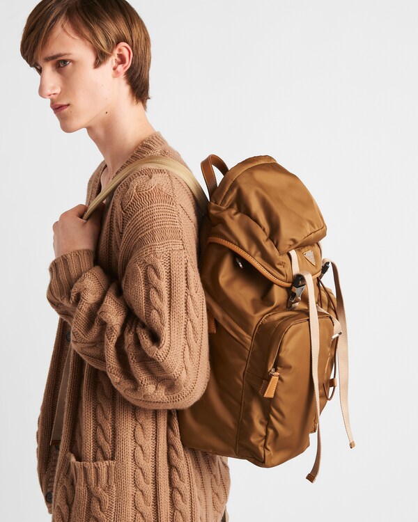 Cork Beige Re-nylon And Leather Backpack | PRADA