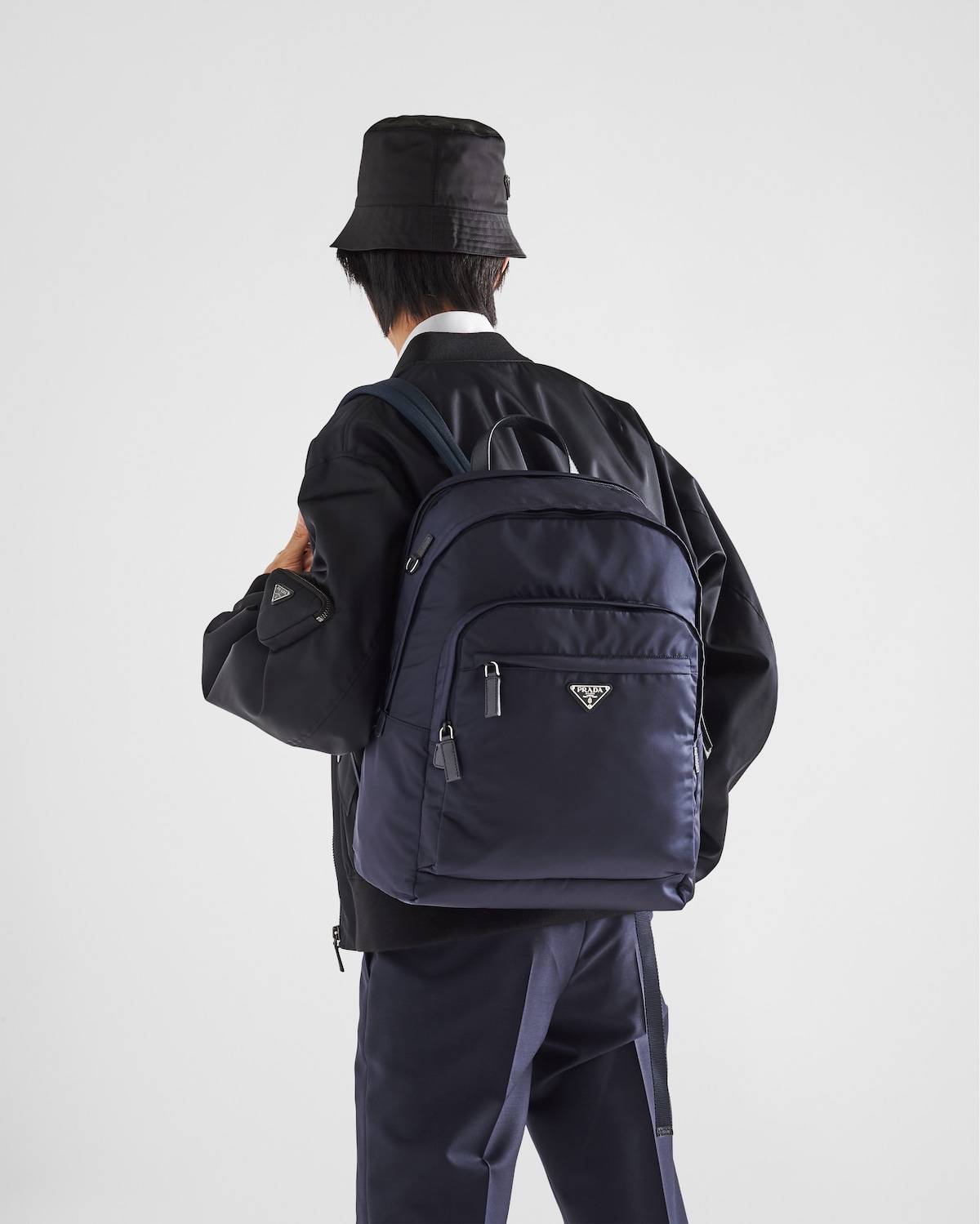 Navy Re-nylon And Saffiano Leather Backpack | PRADA
