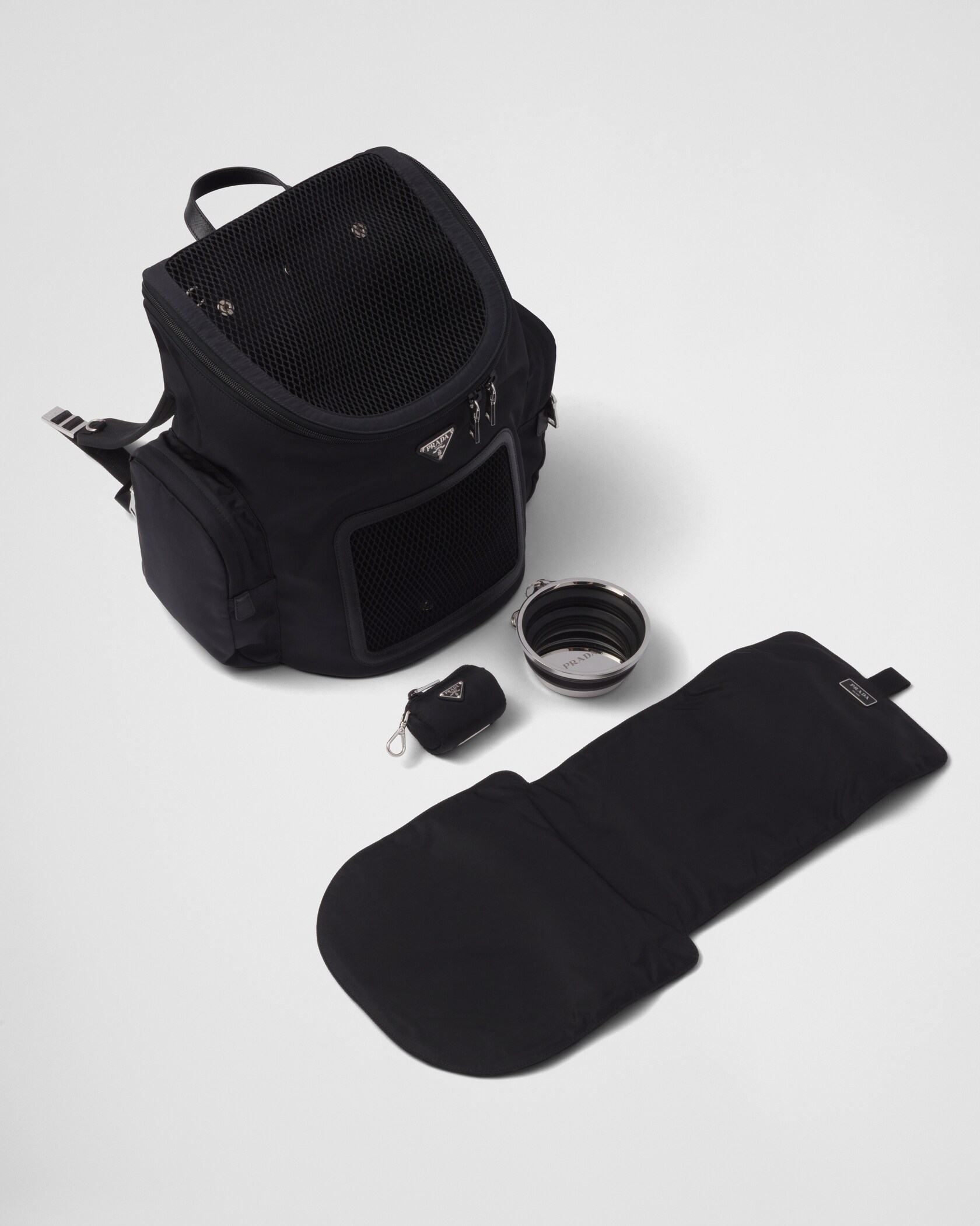 Black Re-nylon And Saffiano Leather Pet Bag | PRADA