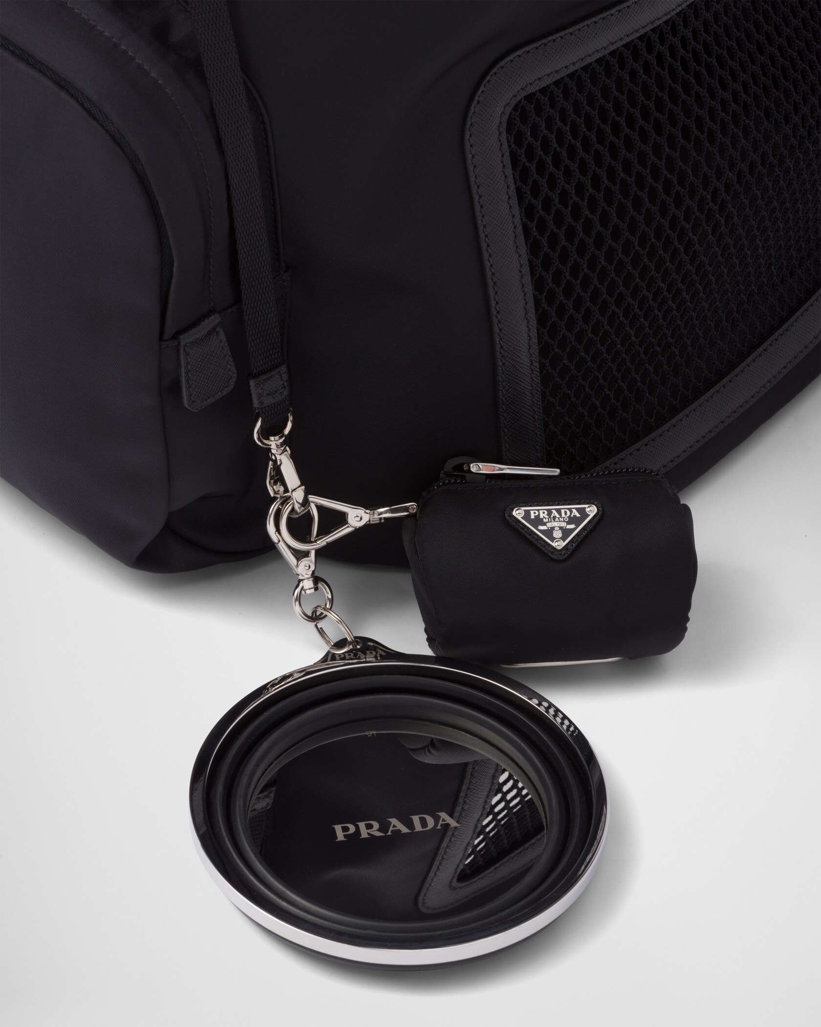 Black Re-nylon And Saffiano Leather Pet Bag | PRADA
