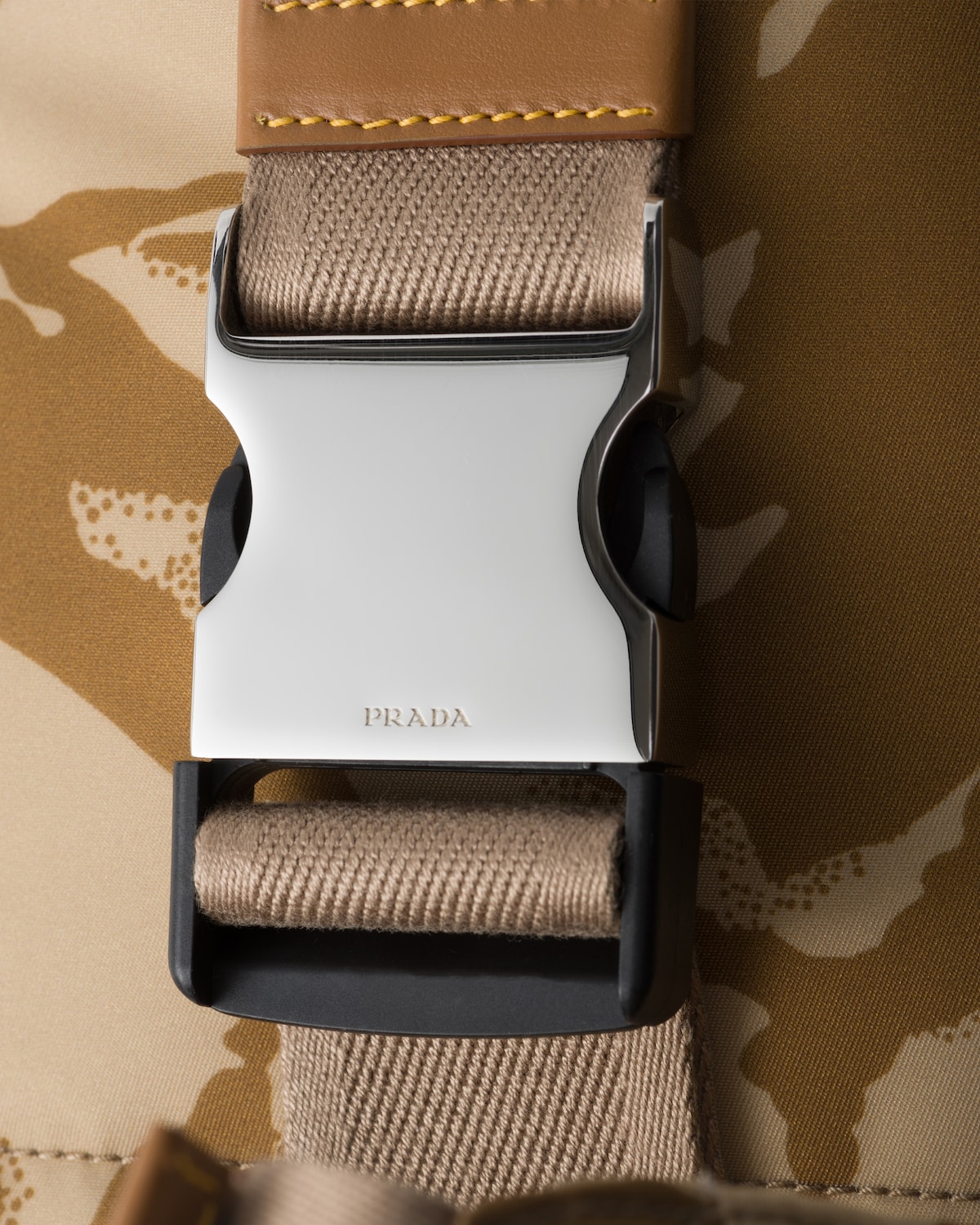 Khaki Printed Re-nylon And Leather Backpack | PRADA