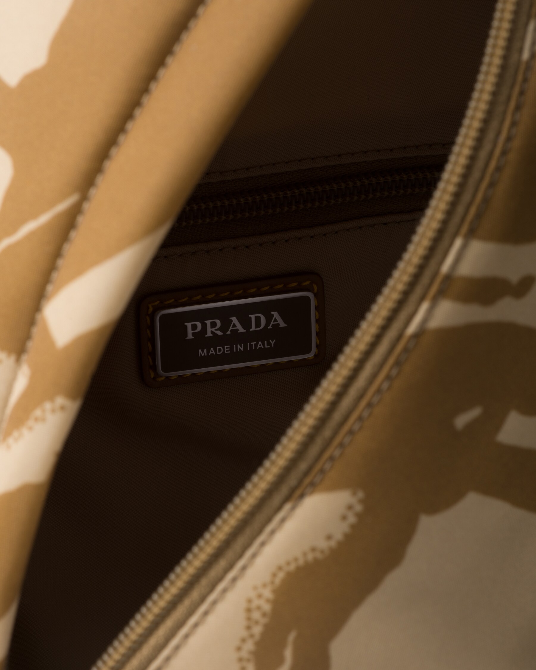 Khaki Printed Re-nylon And Leather Backpack | PRADA