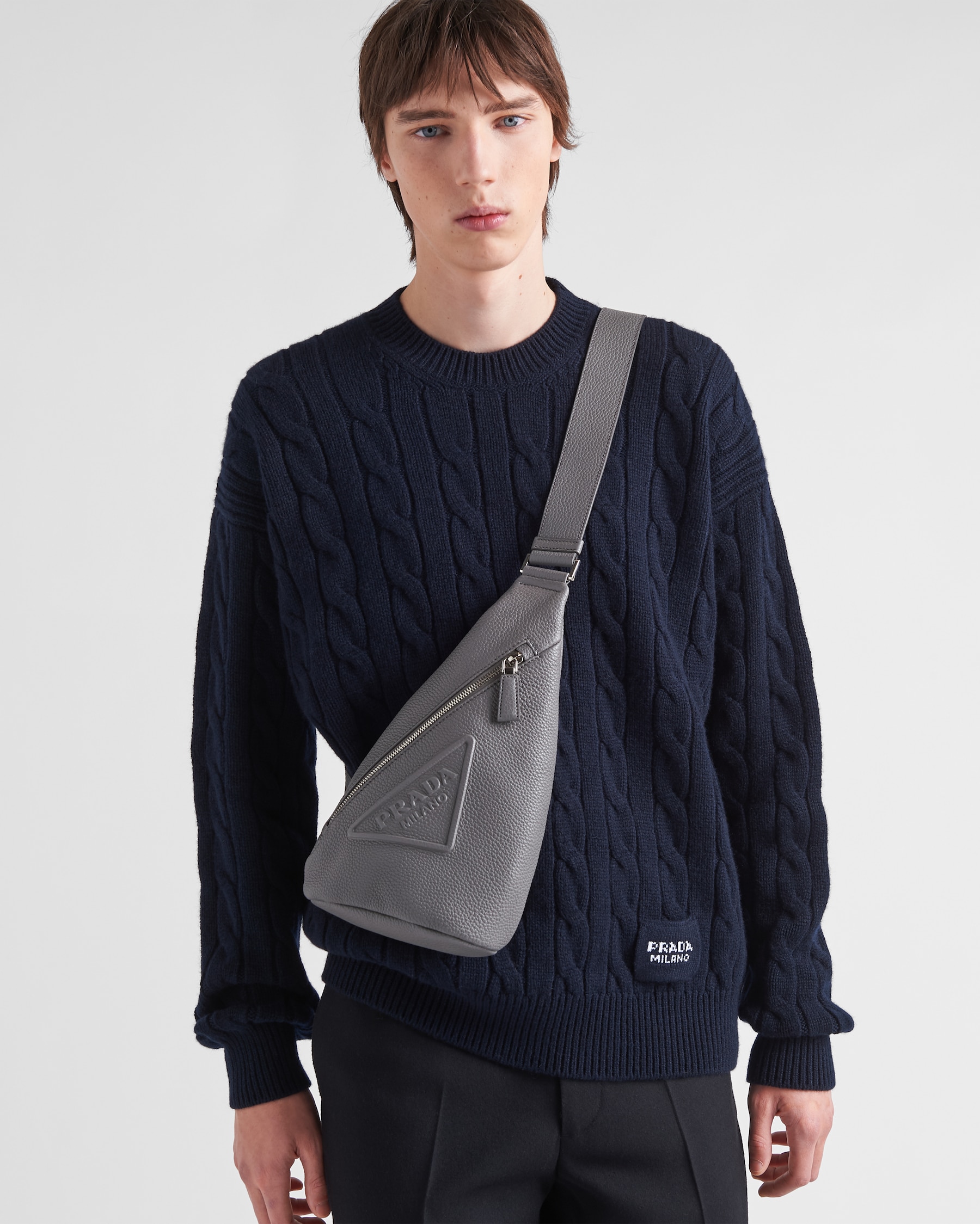 Marble Gray Prada Cross Leather Bag | PRADA