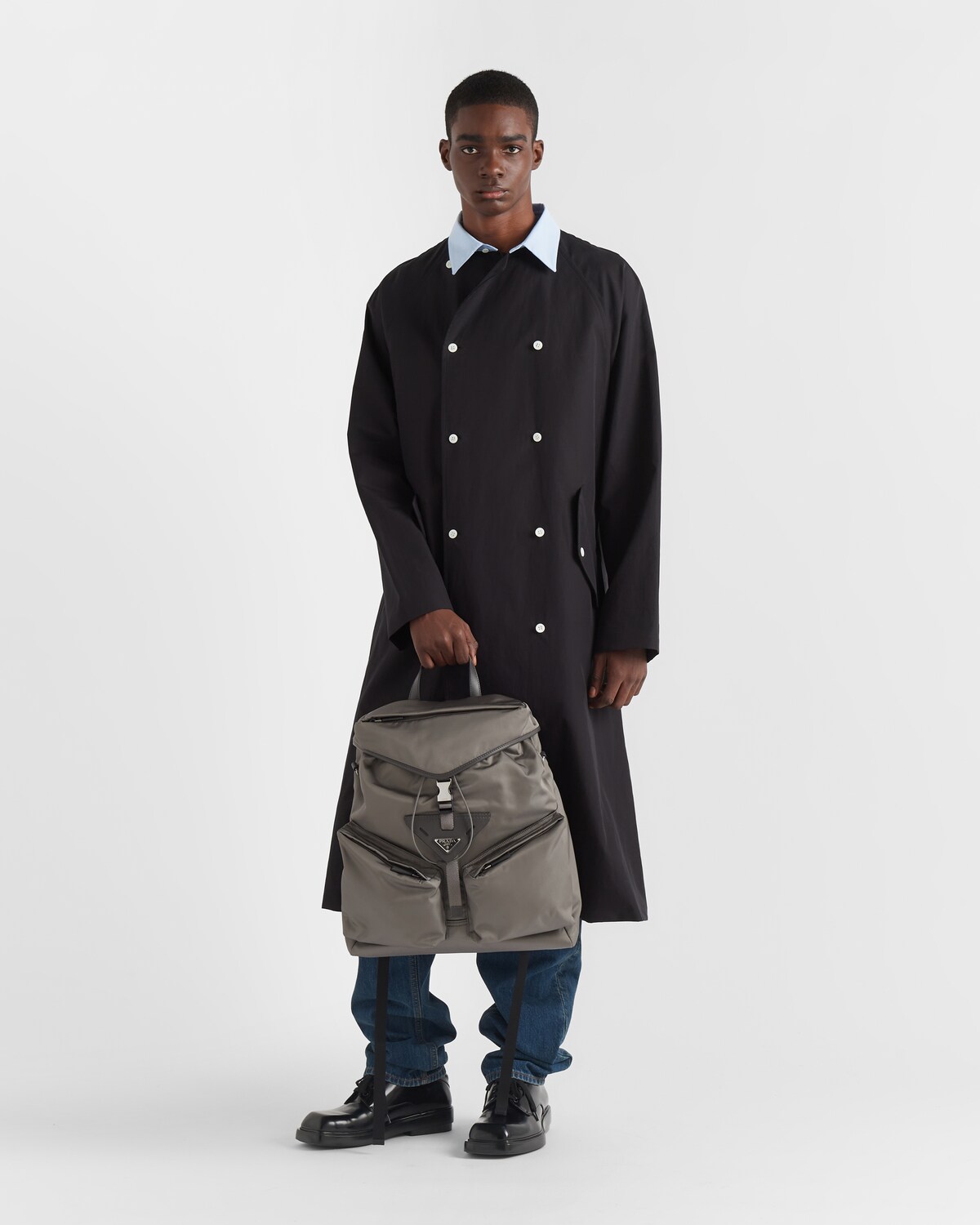 Iron Gray Re-nylon And Leather Backpack | PRADA