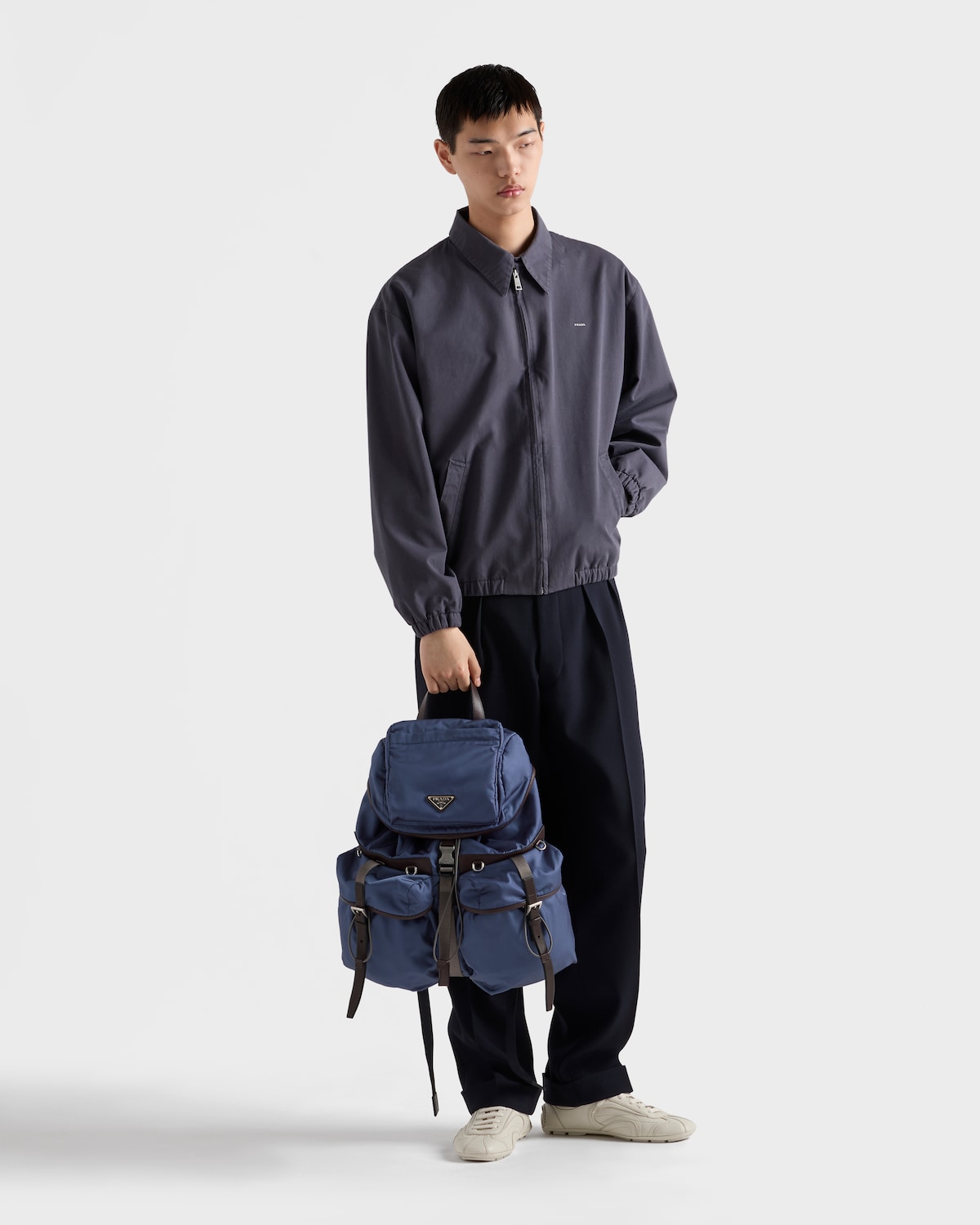 Aviation Blue Re-nylon And Leather Backpack | PRADA - United Kingdom