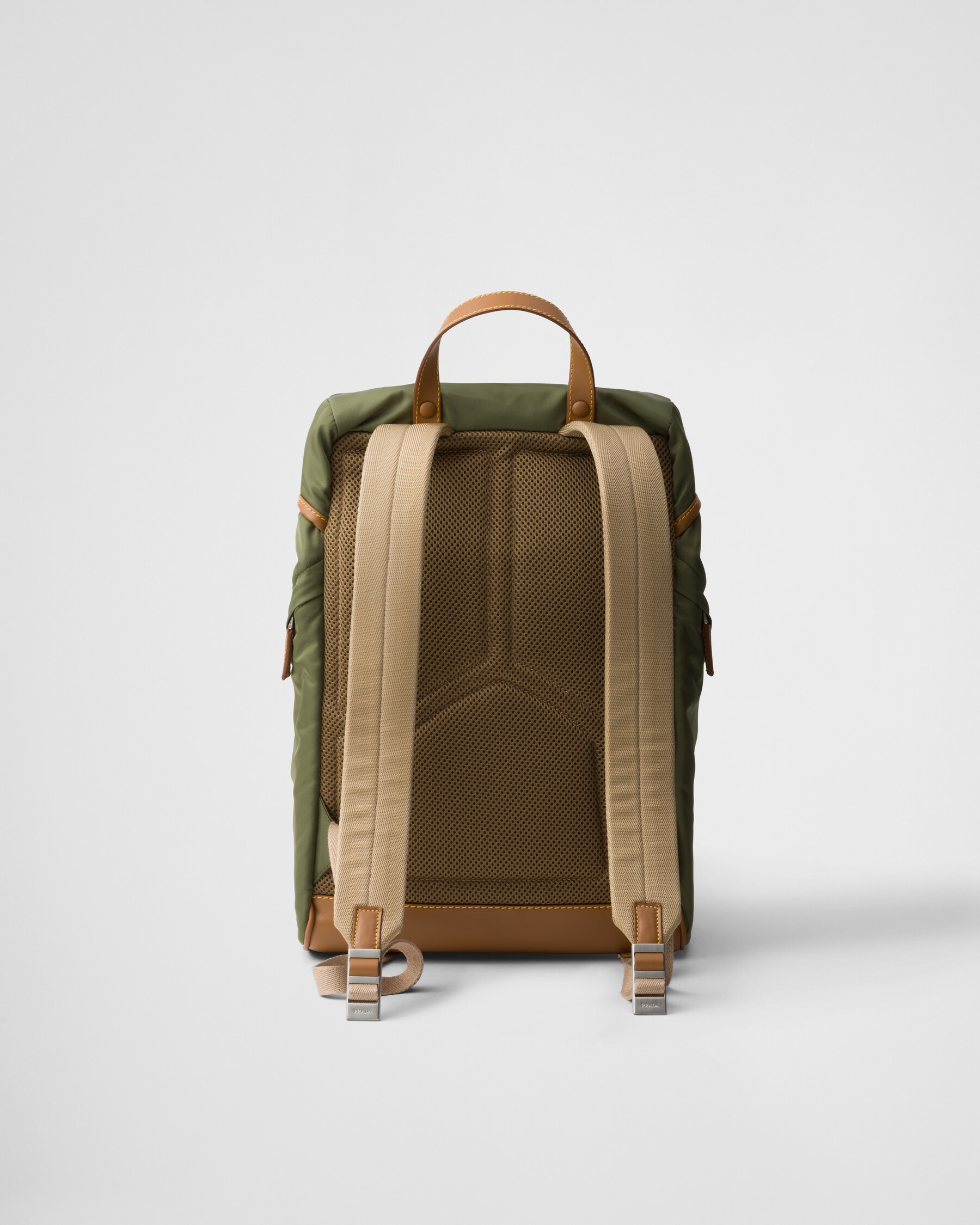 Military/caramel Re-nylon And Leather Backpack | PRADA