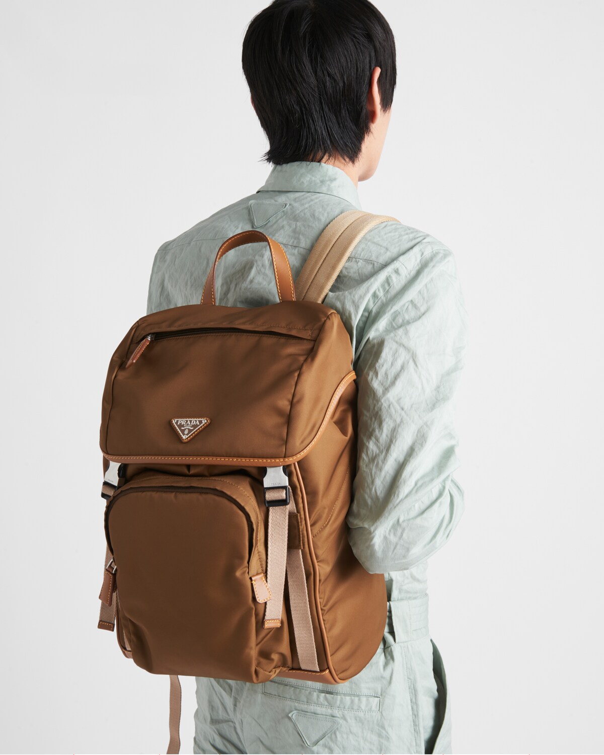 Cork Beige Re-nylon And Leather Backpack | PRADA