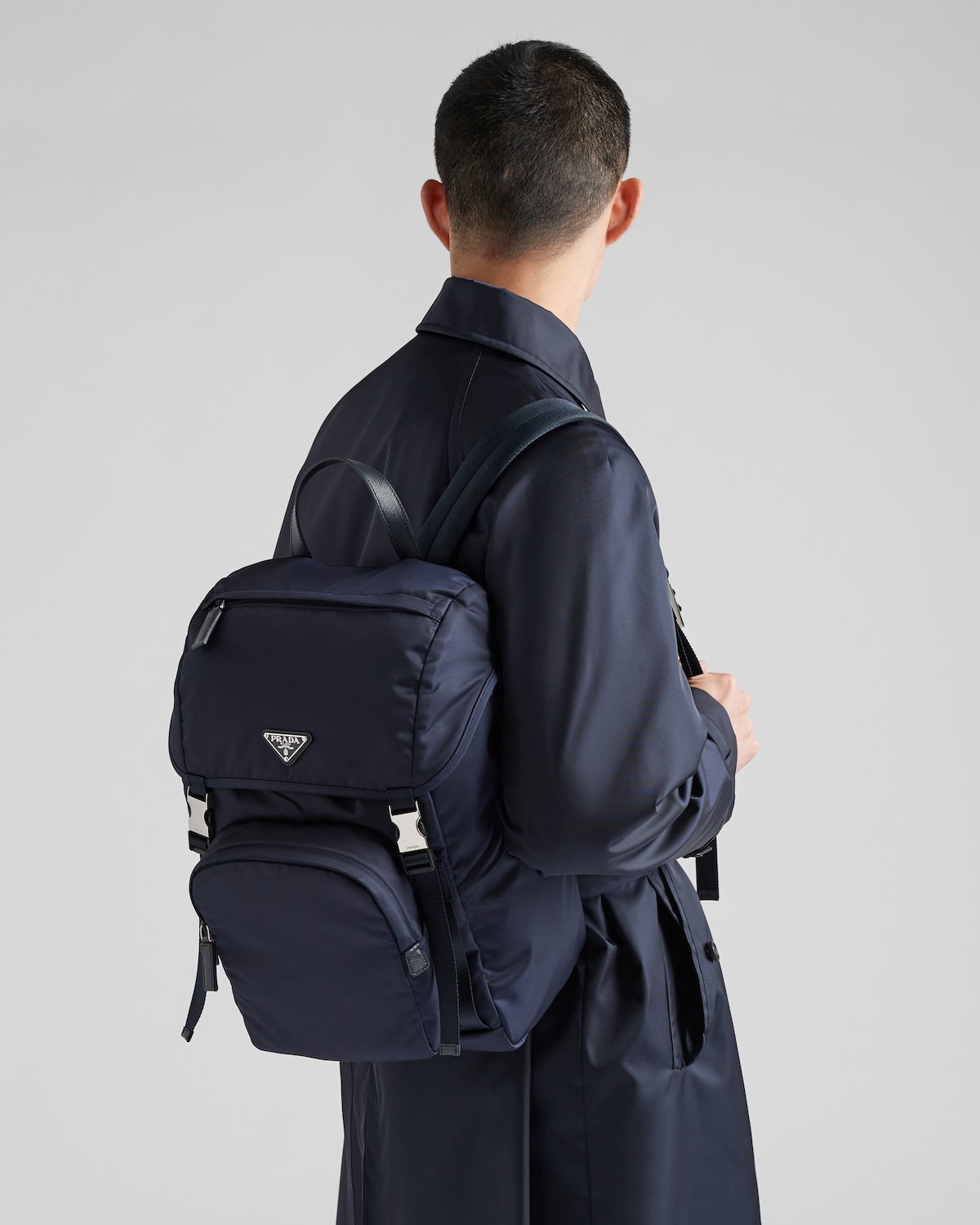 Navy Re-nylon And Saffiano Leather Backpack | PRADA