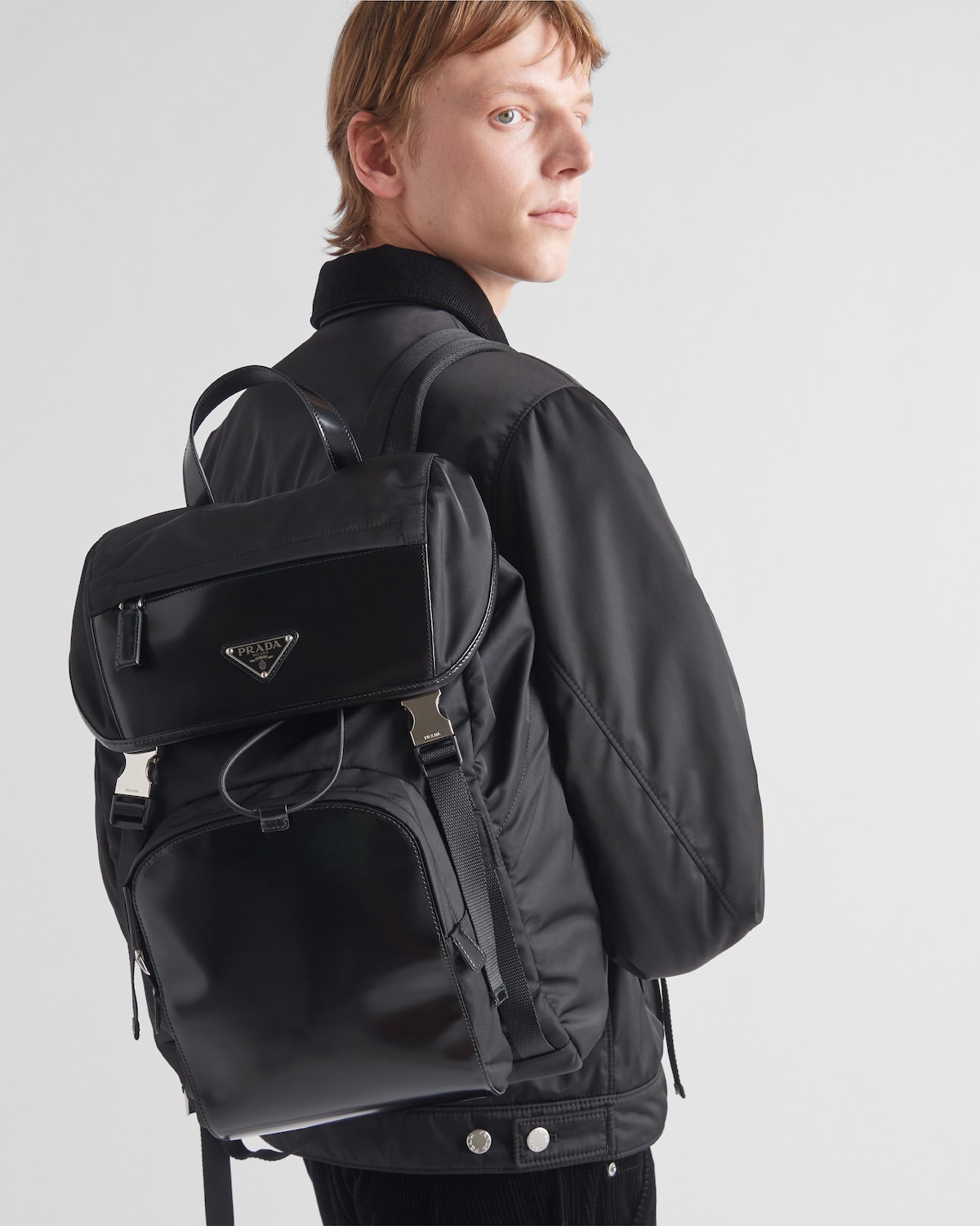 Black Re-nylon And Brushed Leather Backpack | PRADA