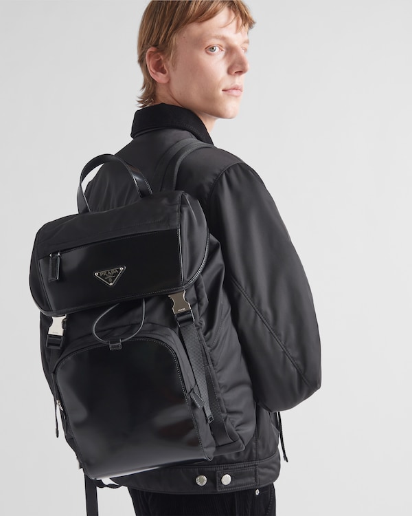 Black Re-nylon And Brushed Leather Backpack | PRADA
