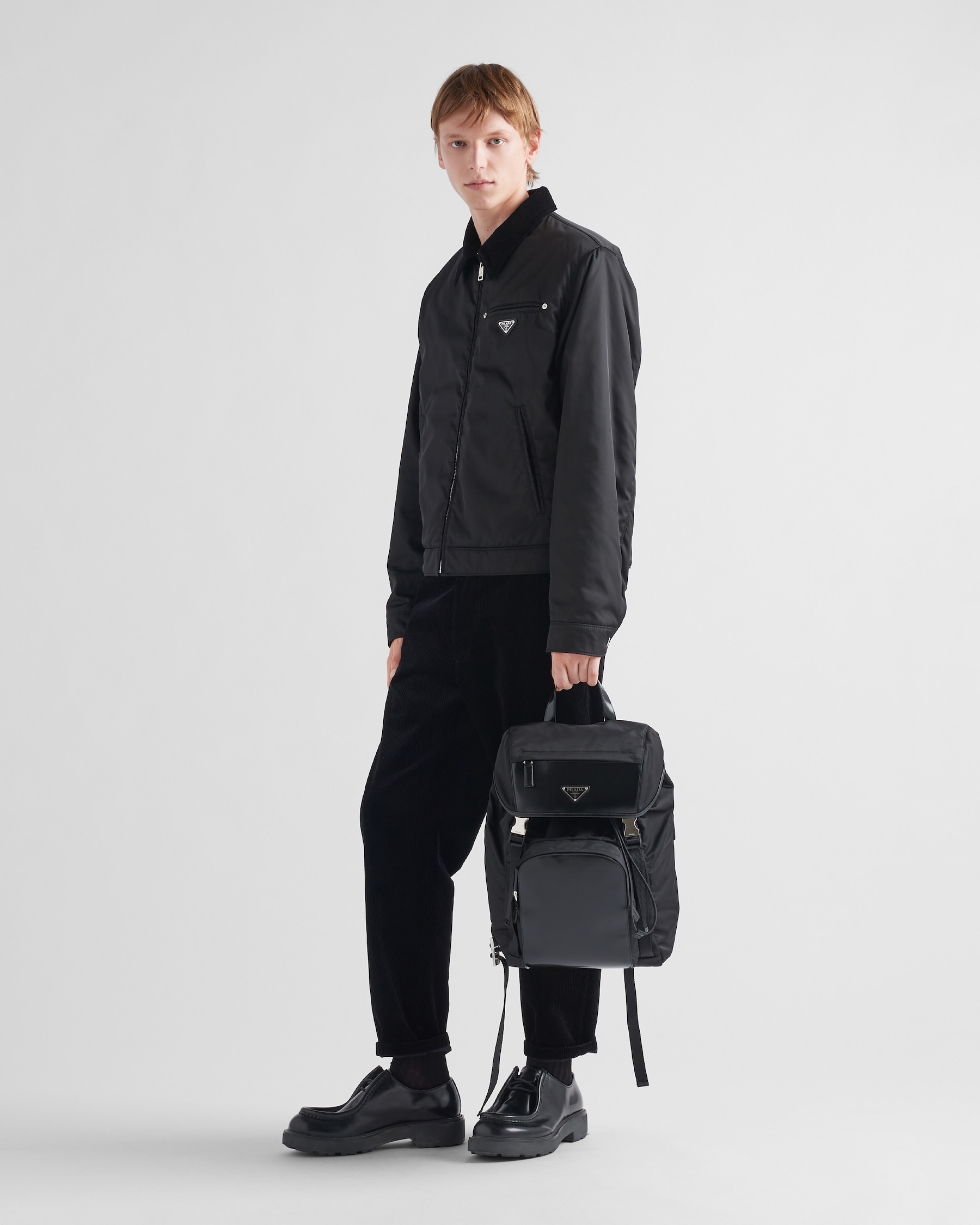 Black Re-nylon And Brushed Leather Backpack | PRADA