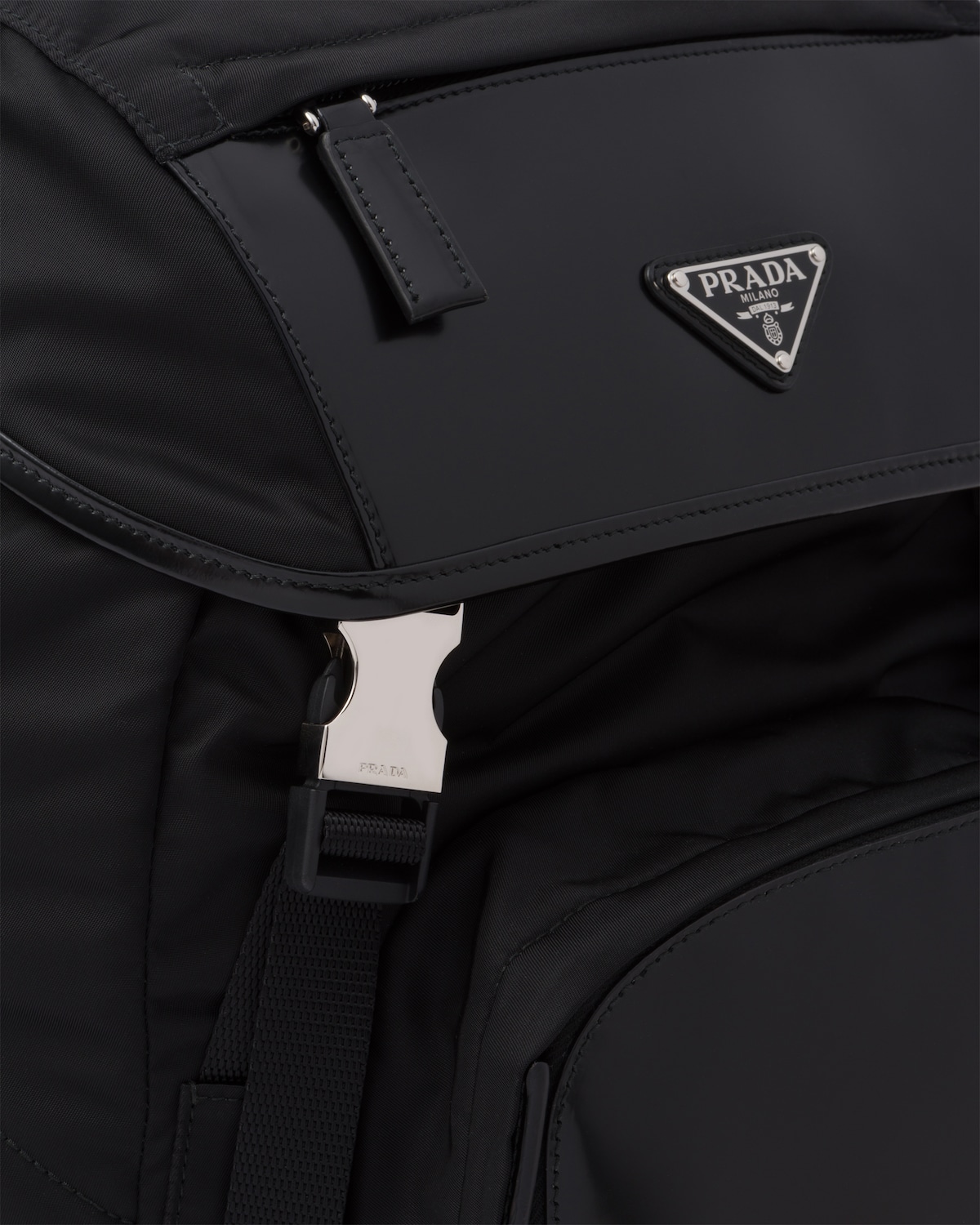 Black Re-nylon And Brushed Leather Backpack | PRADA