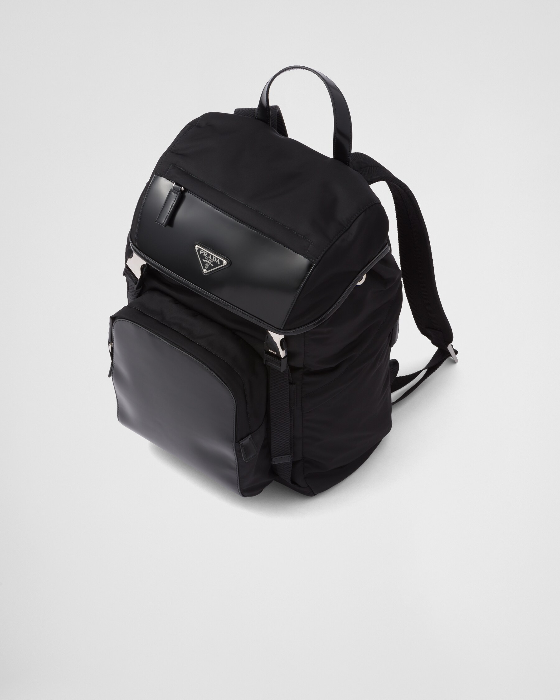 Black Re-nylon And Brushed Leather Backpack | PRADA