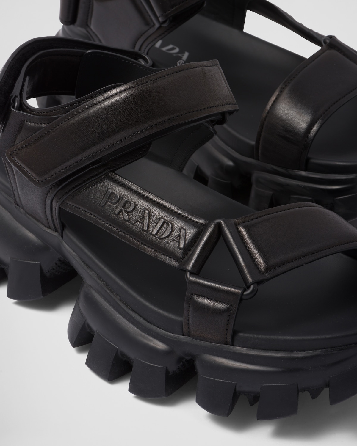 Black Padded Nappa Leather Sport Sandals | PRADA