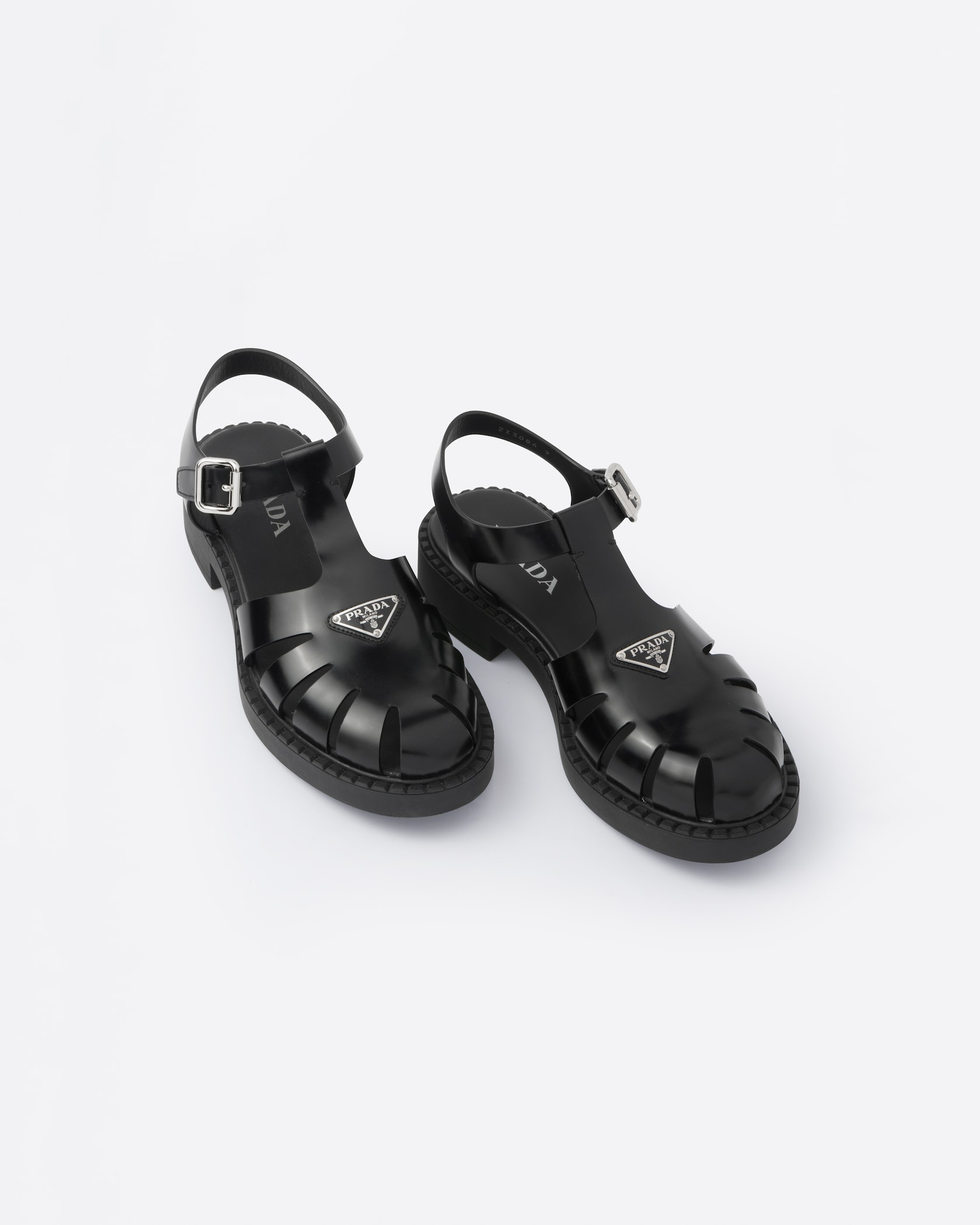 Black Brushed Leather Fisherman Sandals | PRADA