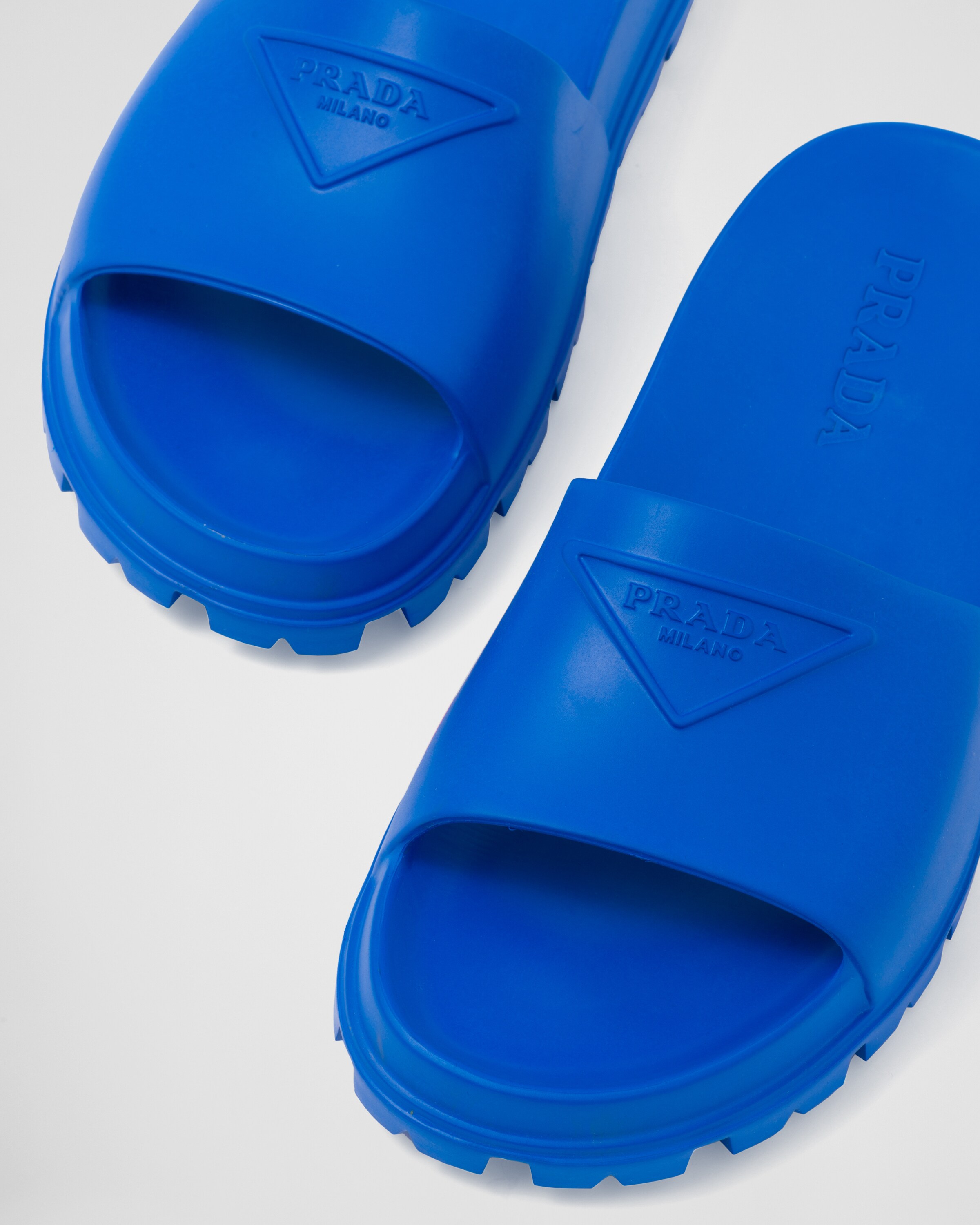 Sapphire Blue Rubber Slides | PRADA