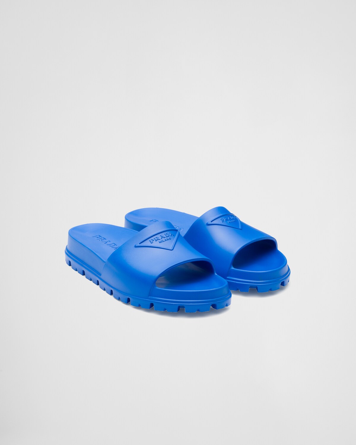 Sapphire Blue Rubber Slides | PRADA