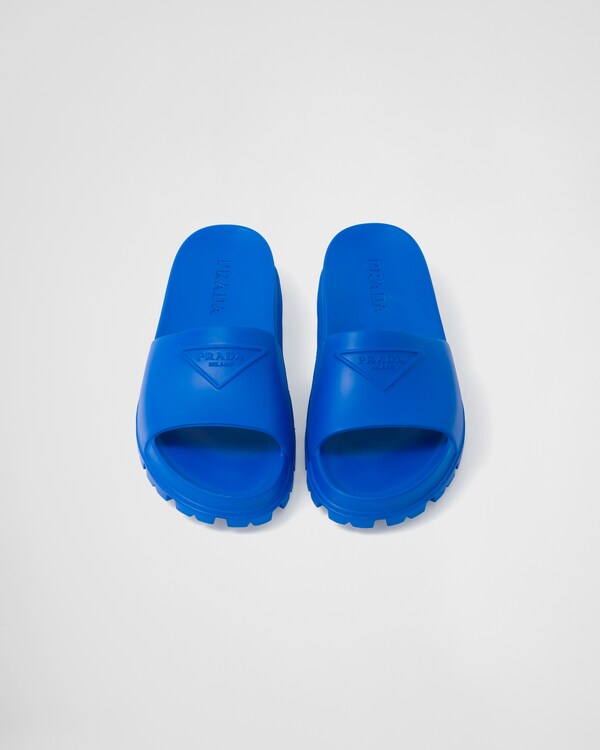 Sapphire Blue Rubber Slides | PRADA