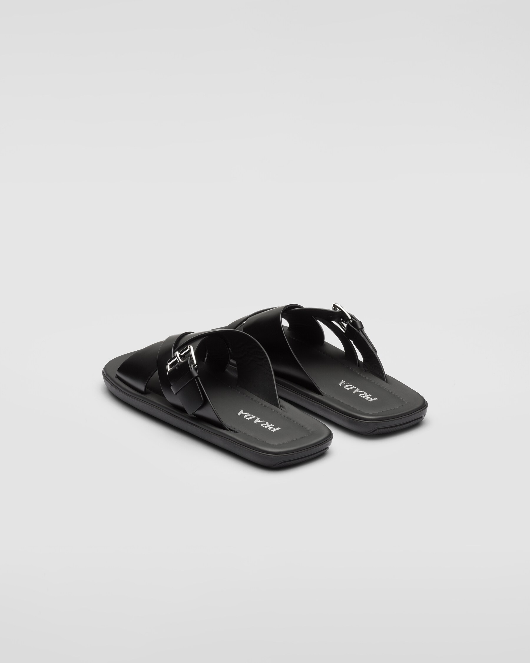 Black Brushed Leather Slides | PRADA