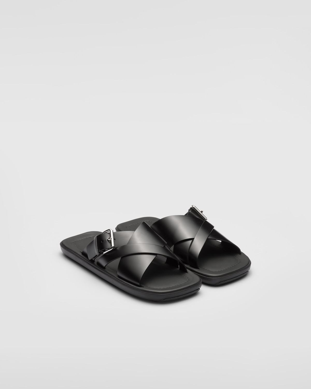 Black Brushed Leather Slides | PRADA