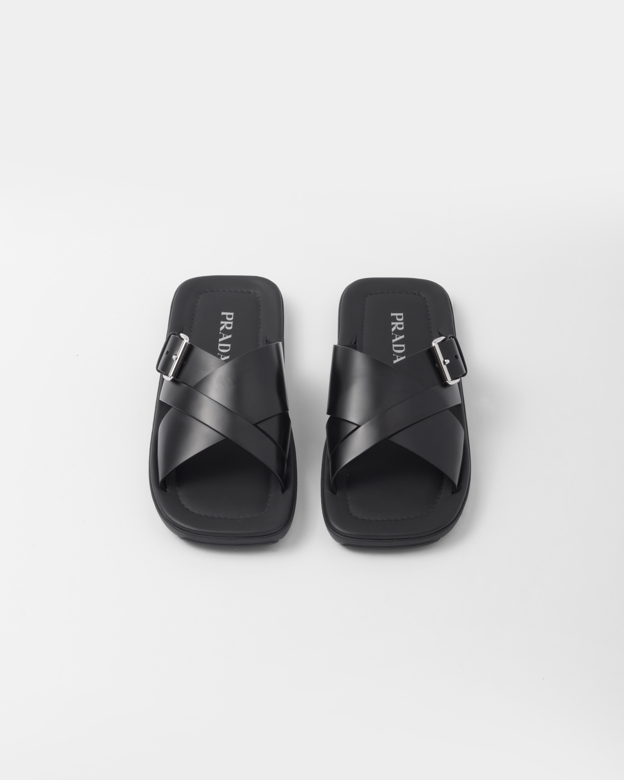 Black Brushed leather slides | Prada